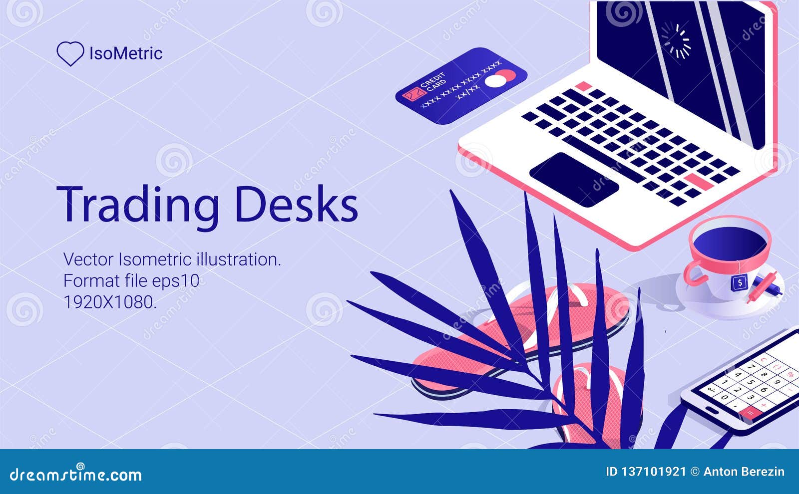 Isometric Work Desk Banner. Freelance Desk Stock Vector - Illustration ...