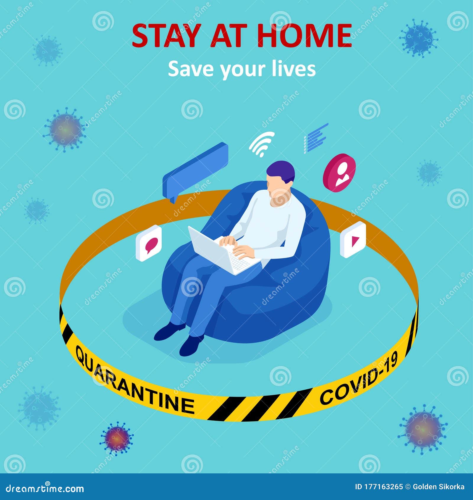Isometric Work From Home. Corona Virus - Staying And Working At Home ...