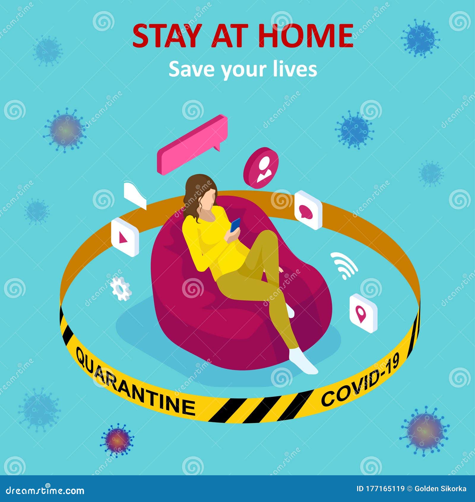 Isometric Work From Home. Corona Virus - Staying And Working At Home ...