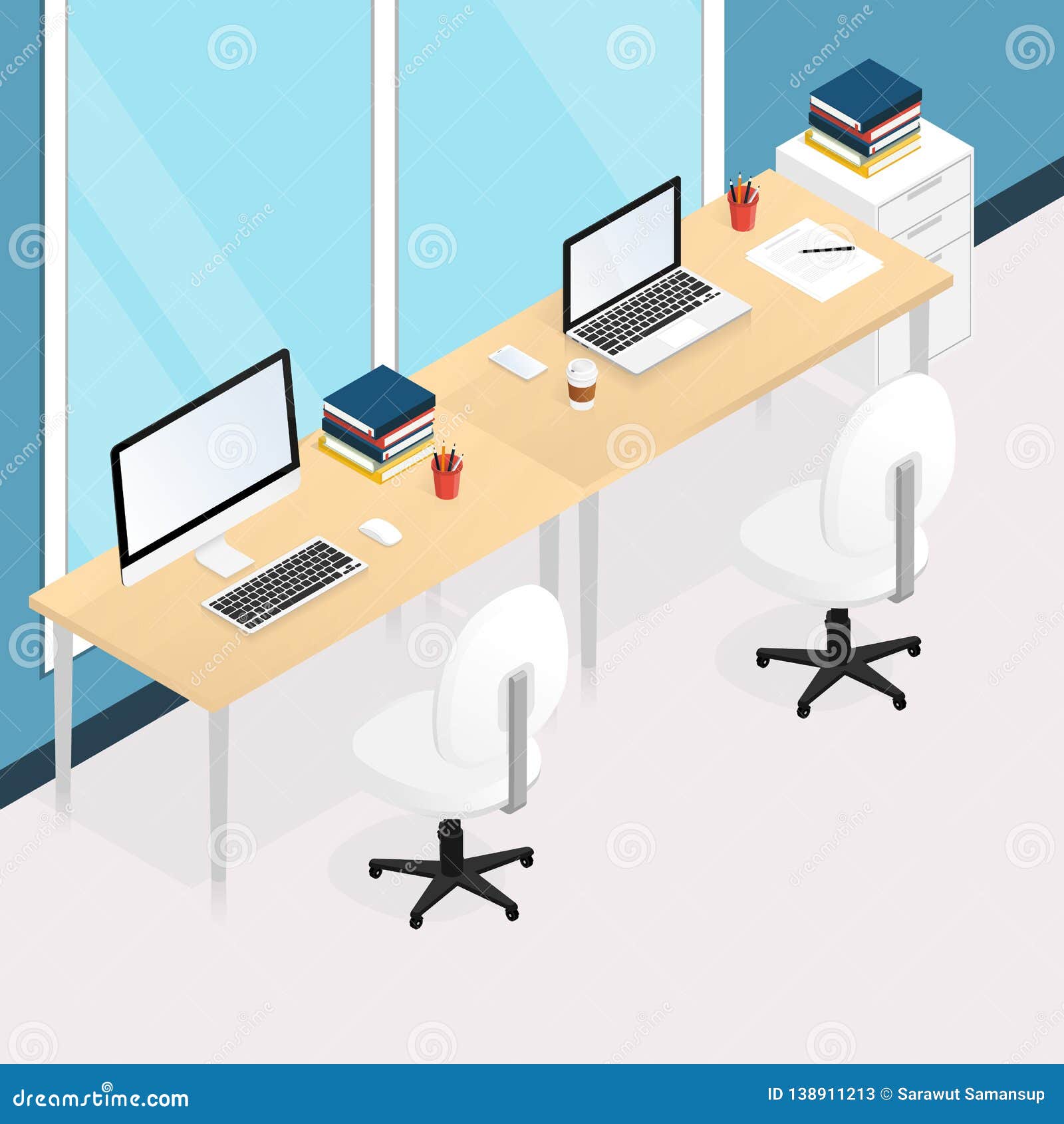 Isometric Work Place Computer,teamwork Gear Vector Stock Vector ...