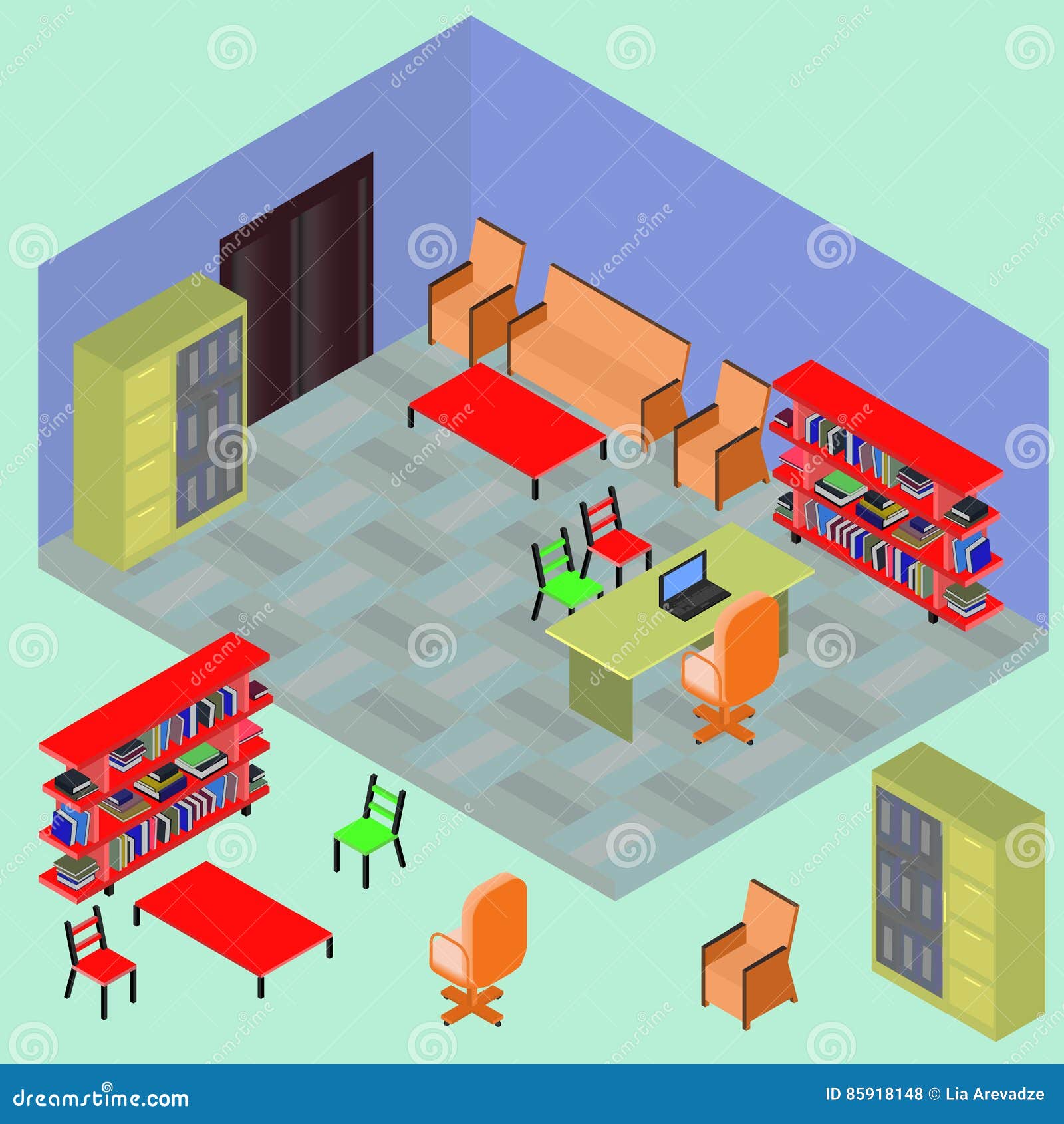 Isometric Work Place with Set of Objects Stock Vector - Illustration of ...