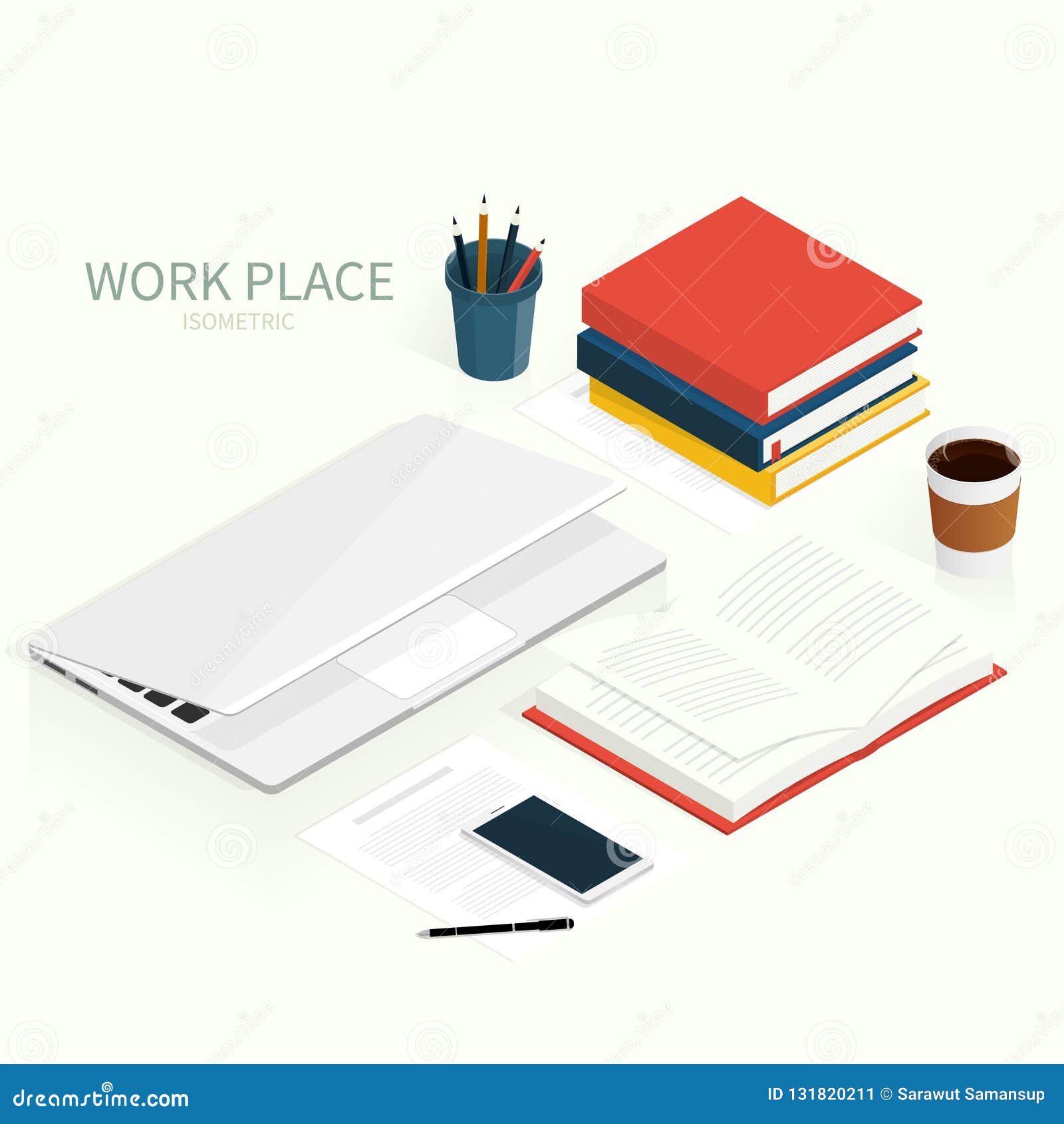 Isometric Work Place Laptop Vector Stock Vector - Illustration of desk ...