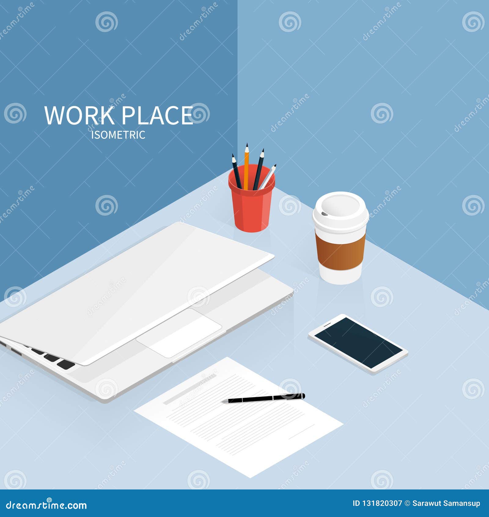 Isometric Work Place Laptop Vector Stock Vector - Illustration of ...