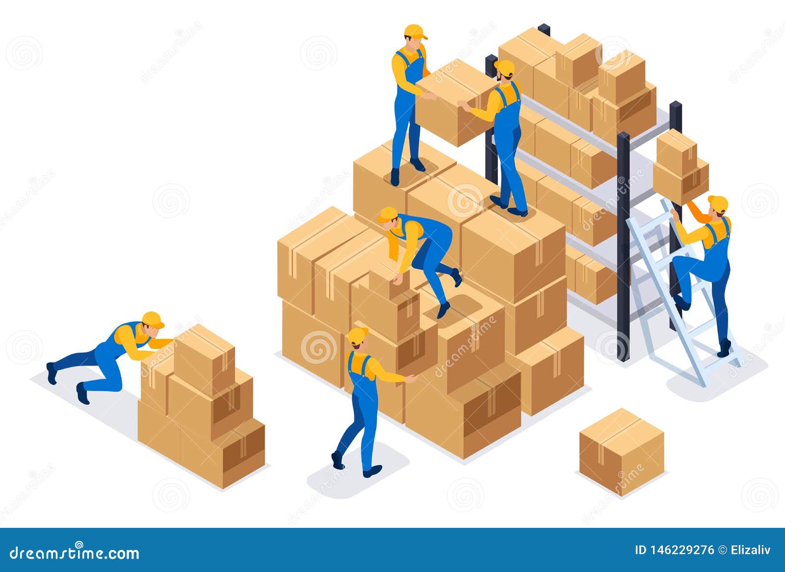 Isometric Workers in a Warehouse Collect Boxes Stock Vector ...