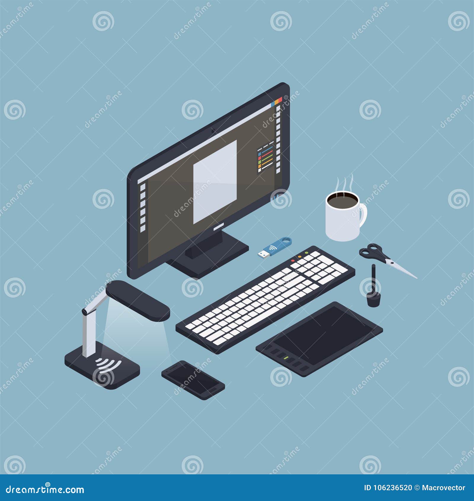 Isometric Computer Workplace Composition Stock Vector - Illustration of ...