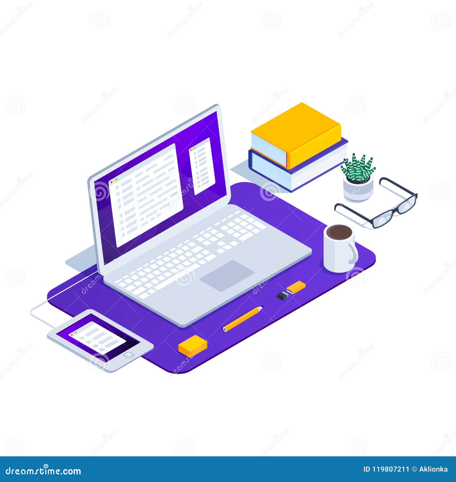 Isometric Workplace of the Programmer. Stock Vector - Illustration of ...