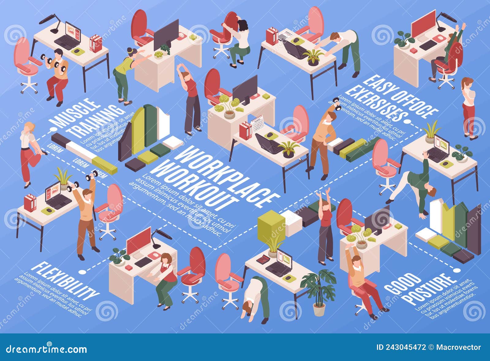 Isometric Workplace Workout Horizontal Infographic Stock Vector ...