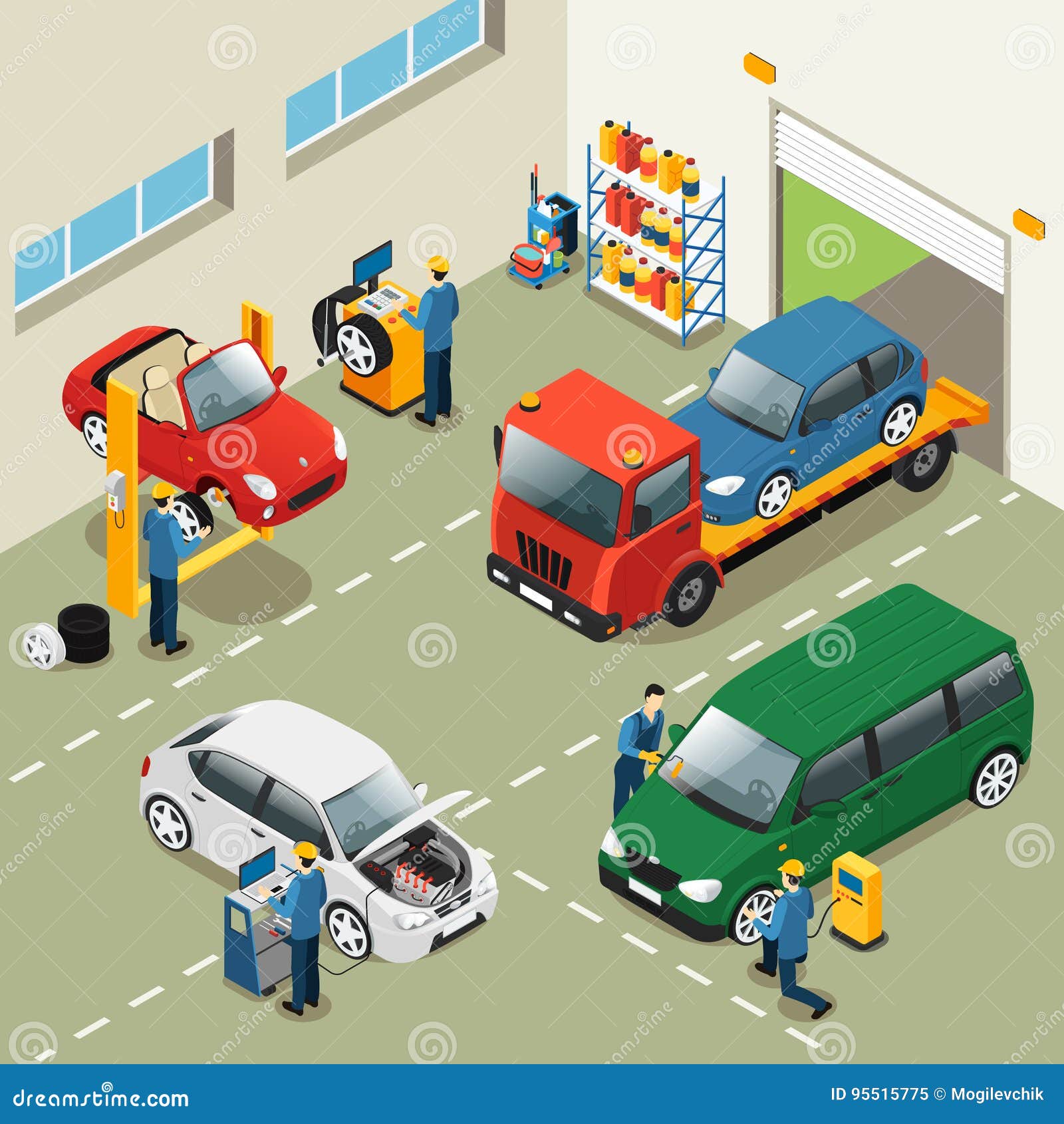 Isometric Workshop Concept stock vector. Illustration of auto - 95515775