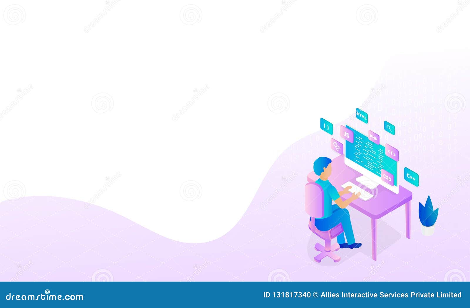 Isometric Workspace Of Web Developer Or Programmer On Matrix Cod Stock Illustration
