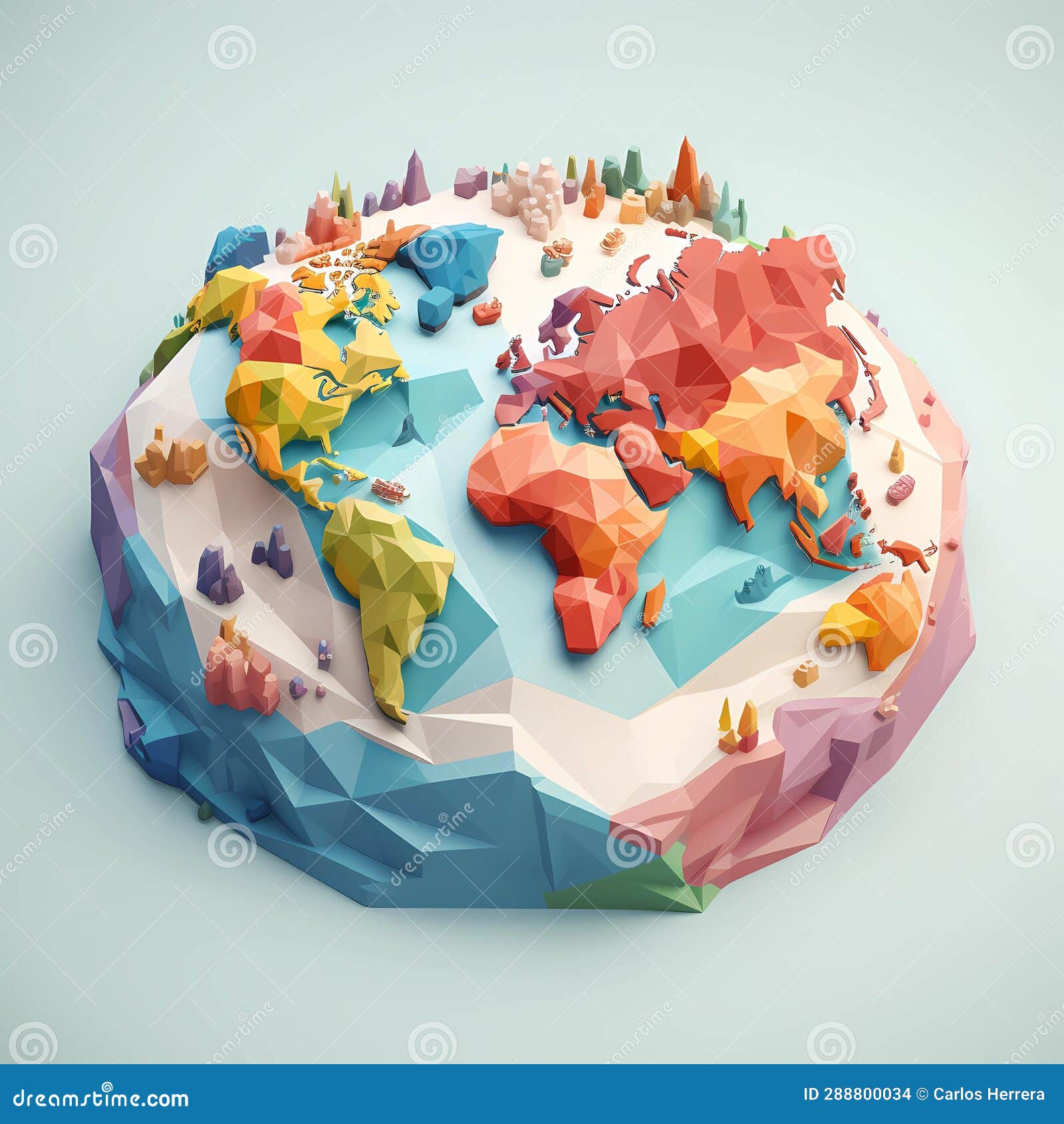 Isometric World Map (All Continents) Stock Illustration - Illustration ...