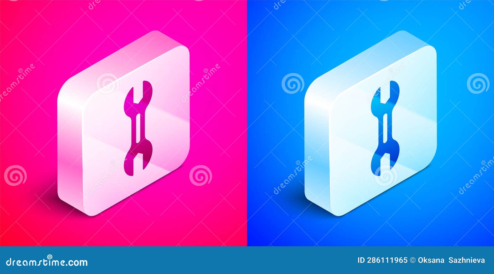Isometric Wrench Spanner Icon Isolated on Pink and Blue Background ...