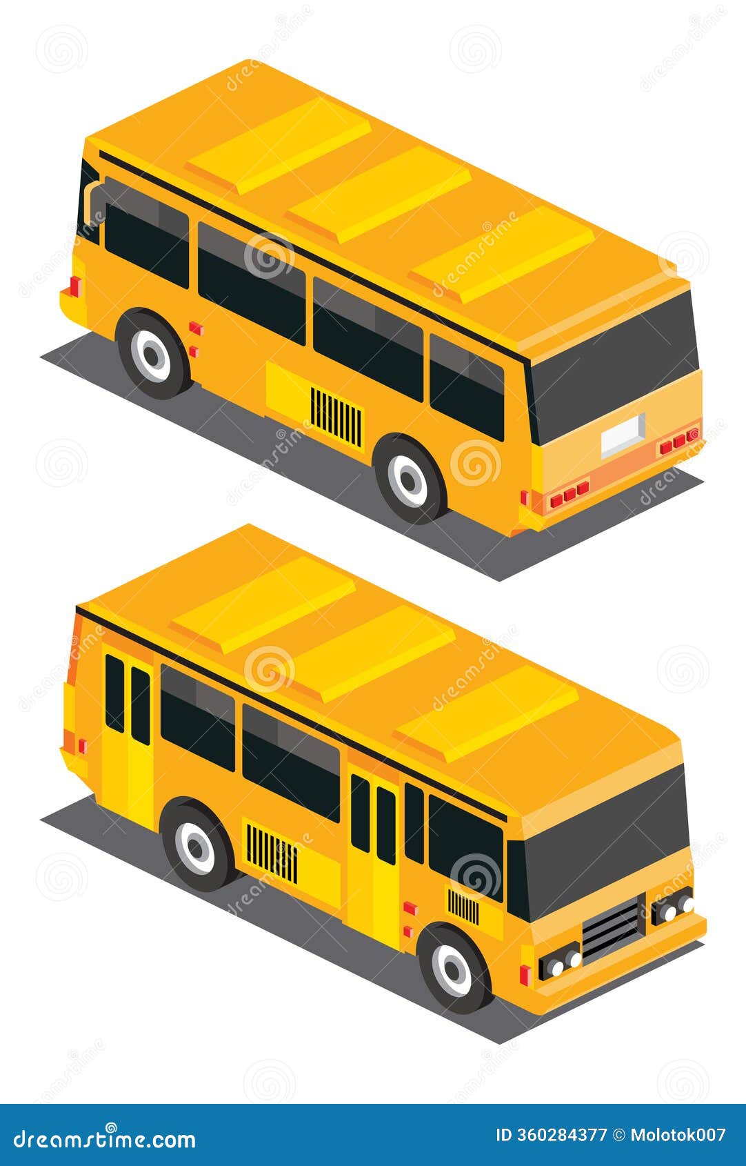 Isometric Yellow School Bus. Front And Back View. Object Isolated On ...