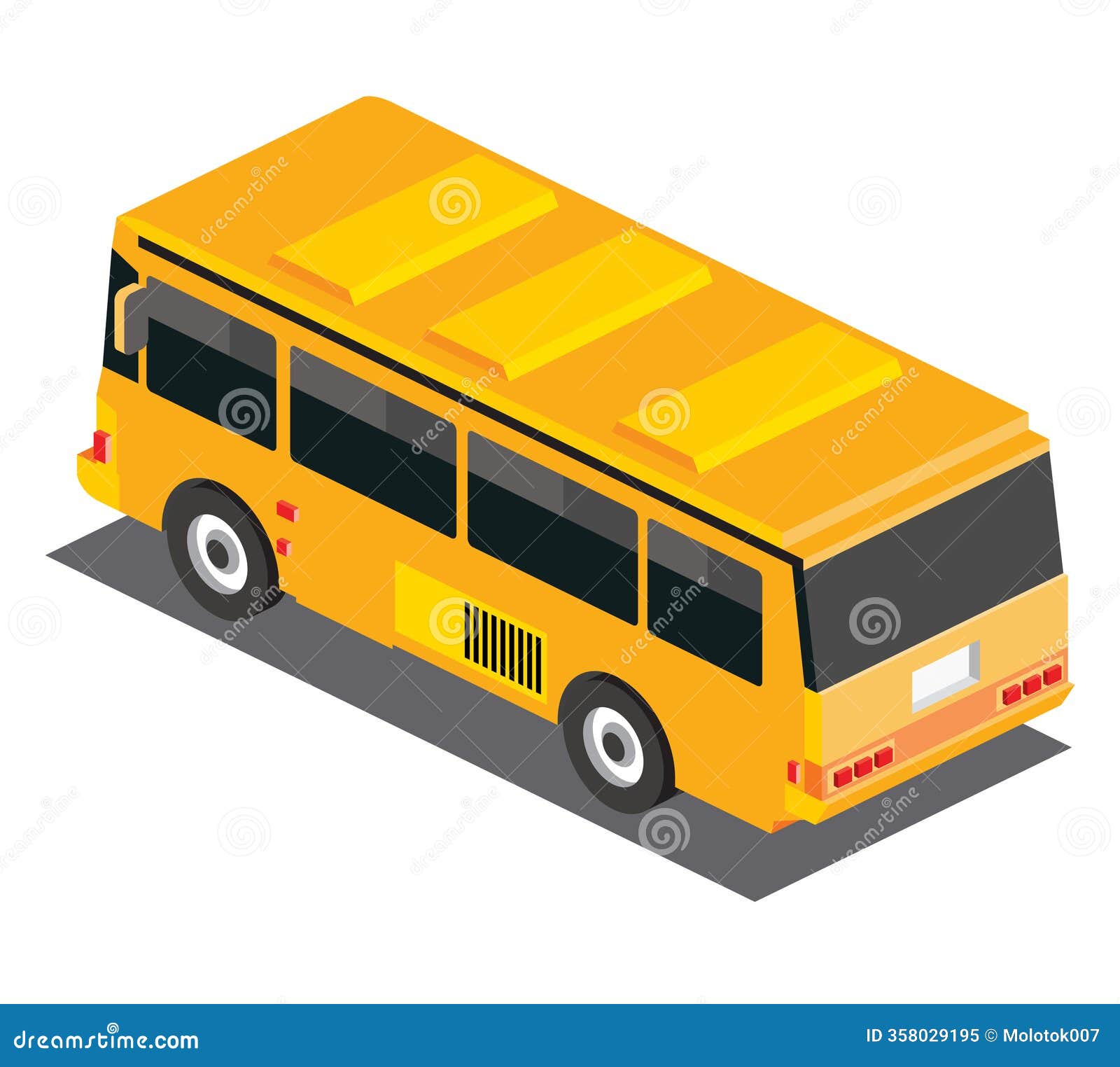 Isometric Yellow School Bus. Front And Back View. Object Isolated On ...