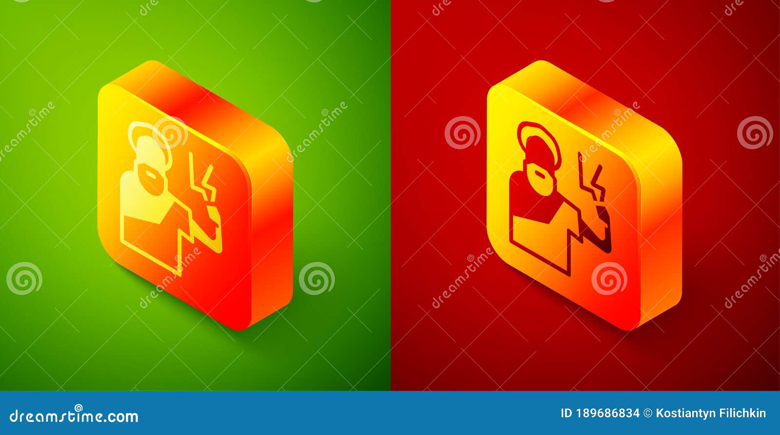 Isometric Zeus Icon Isolated on Green and Red Background. Greek God ...