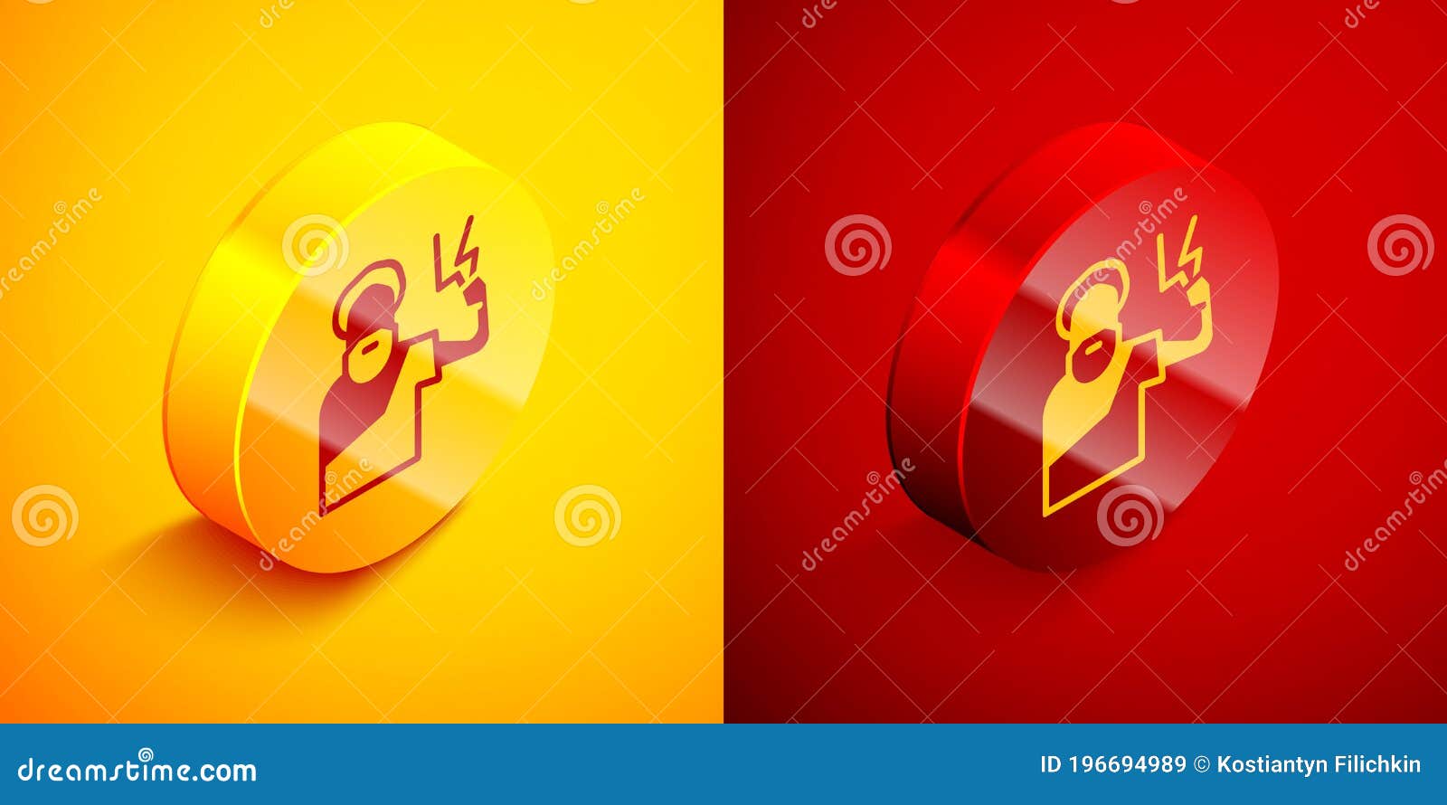 Isometric Zeus Icon Isolated on Orange and Red Background. Greek God ...