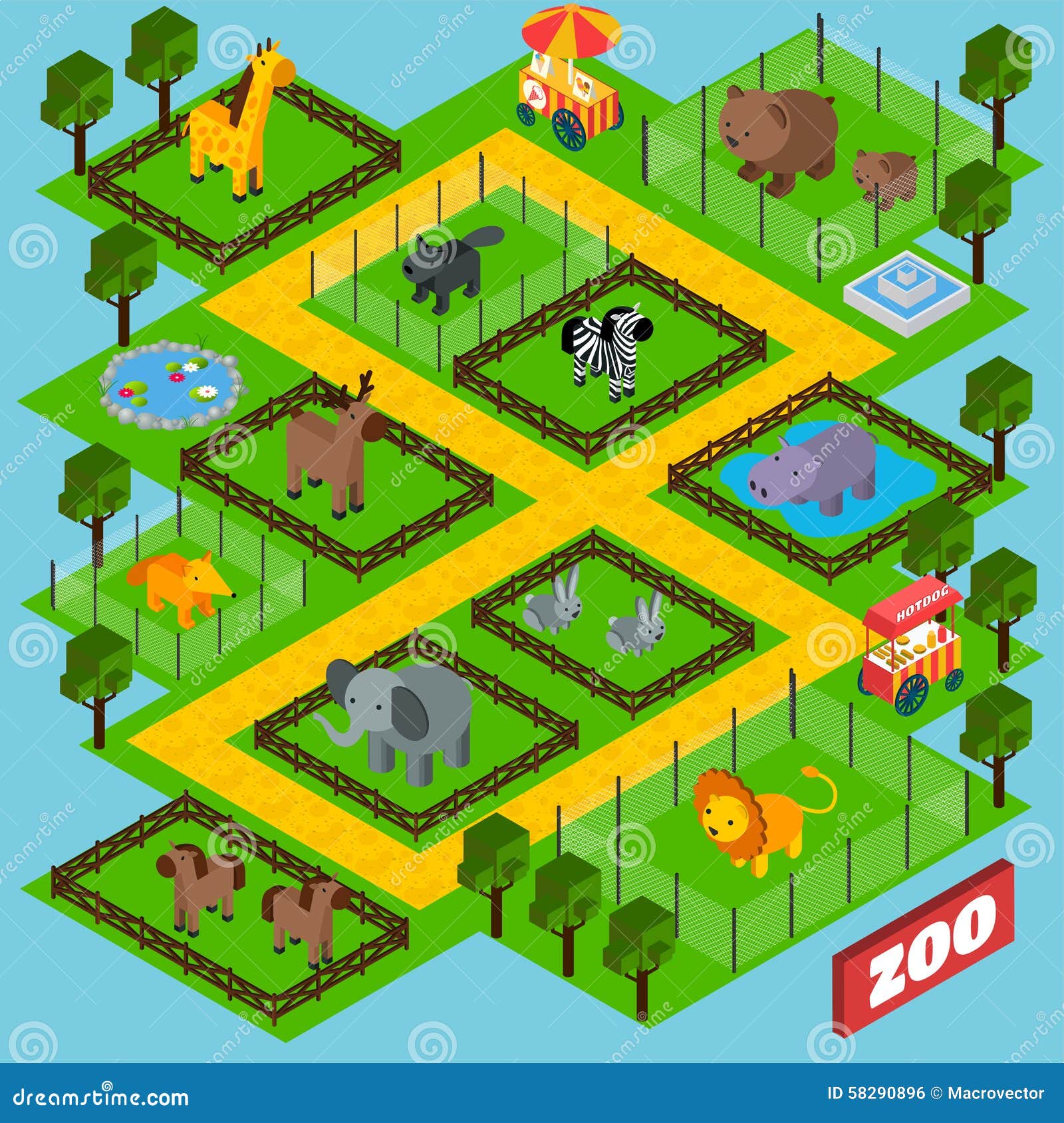 Isometric Zoo Park stock vector. Illustration of horse - 58290896