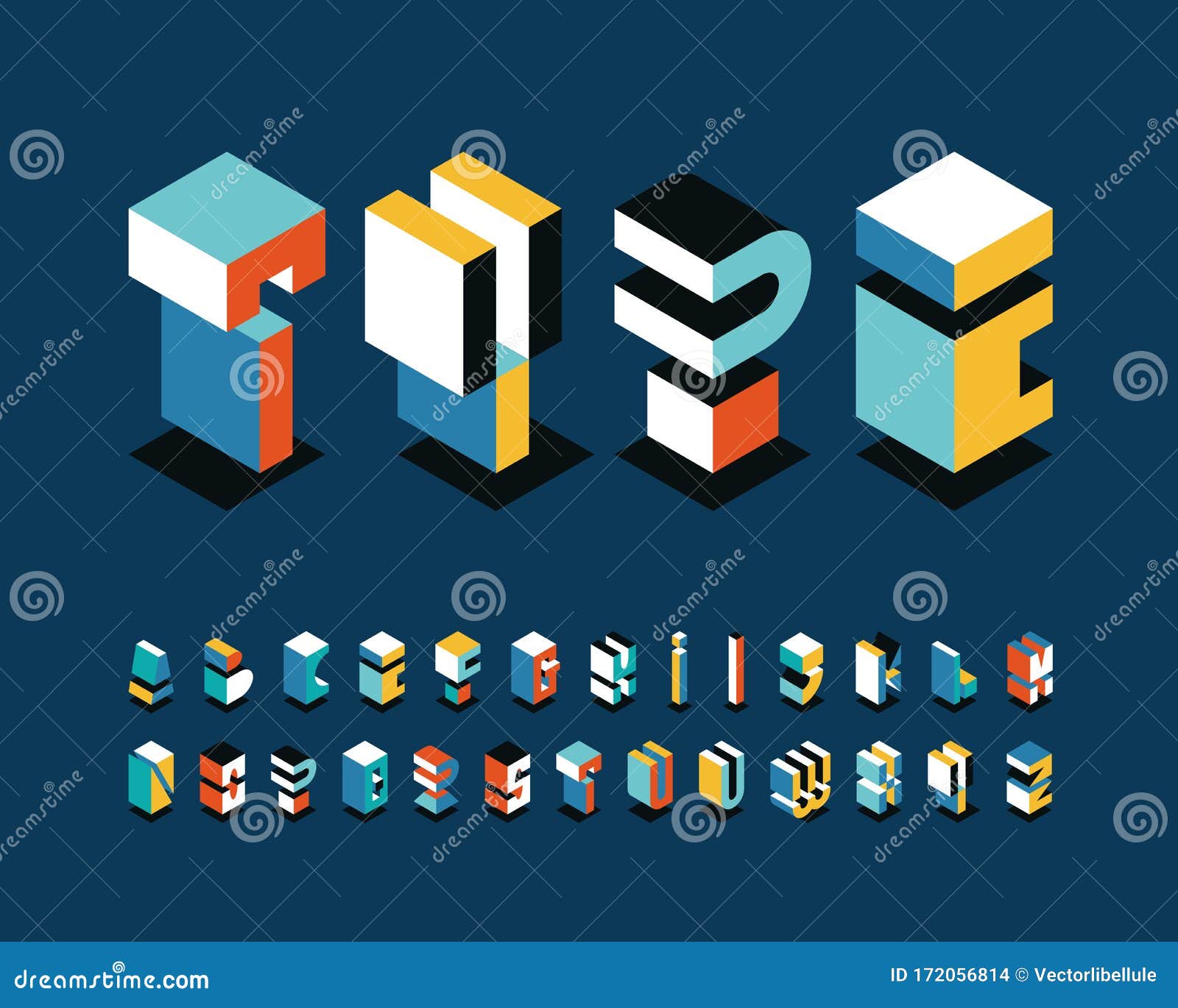 Isometrical English Alphabet, Bright Shapes` Graphical Decorative Type ...