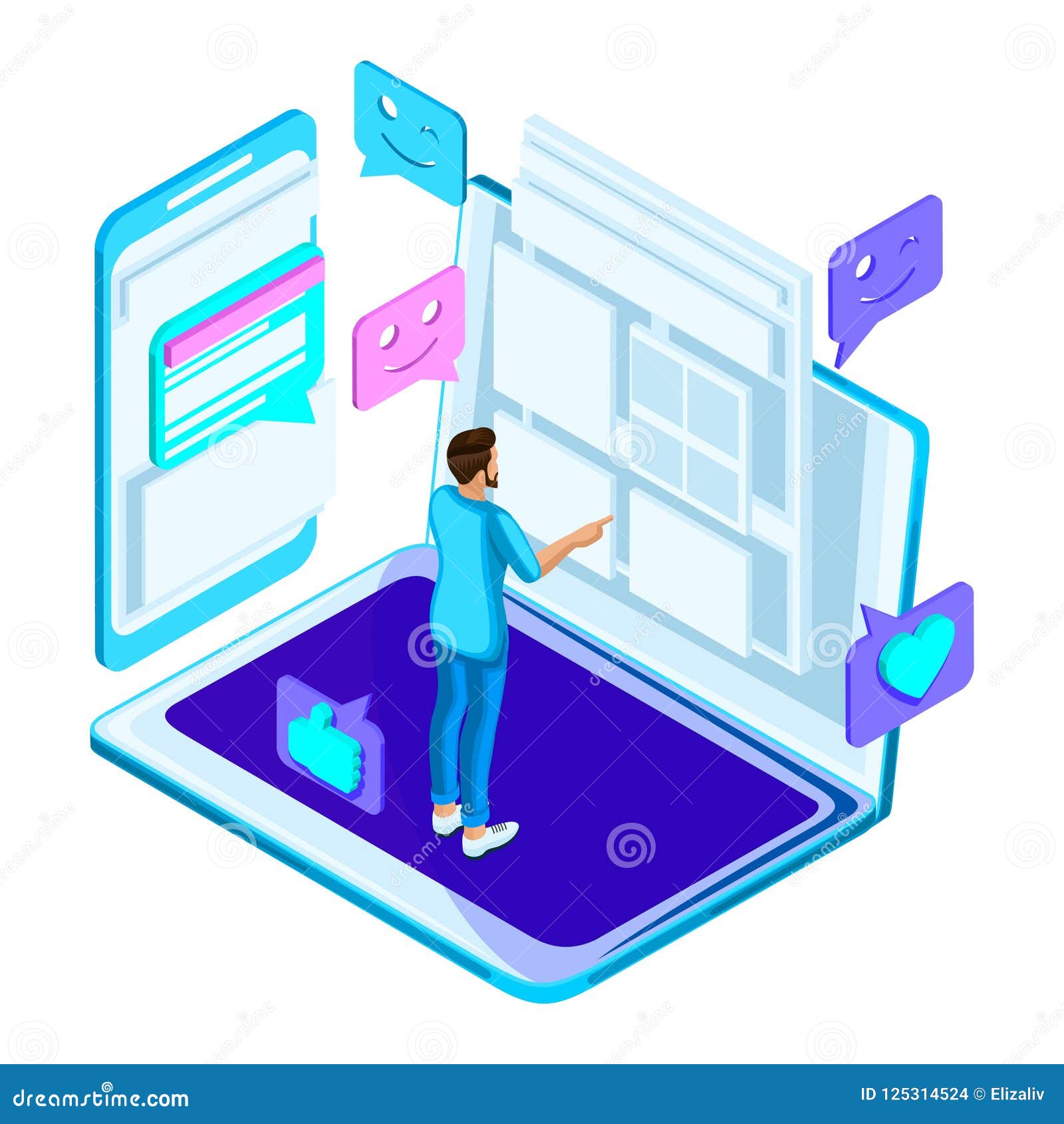 Isometrics Young People, Generation Z, Rear View And Front View, Hand ...