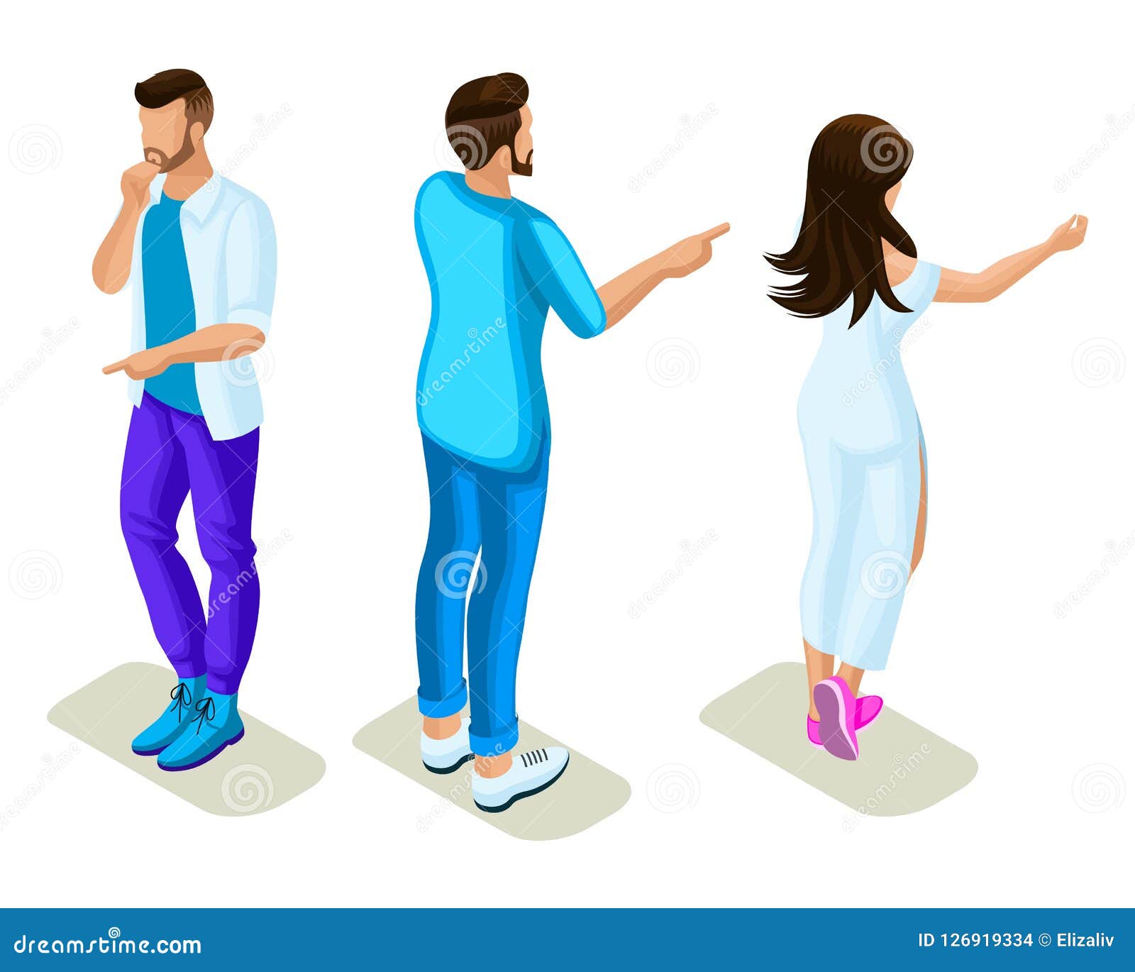 Isometrics Young People, Generation Z, Rear View and Front View, Hand ...