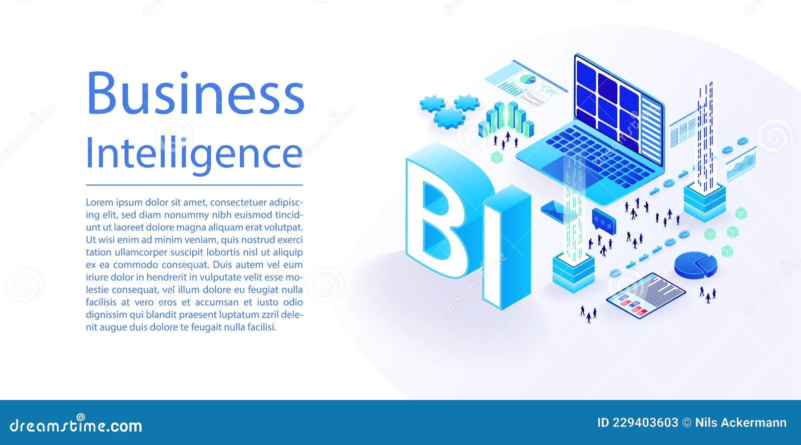 BI Business Intelligence Vector Infographic in Wide Web Banner Layout ...