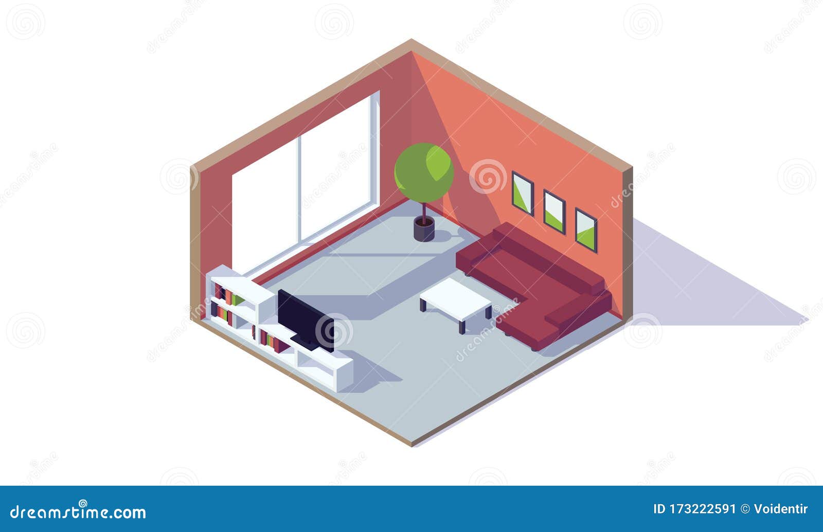Isometric Low Poly Living Room Stock Vector - Illustration of display ...