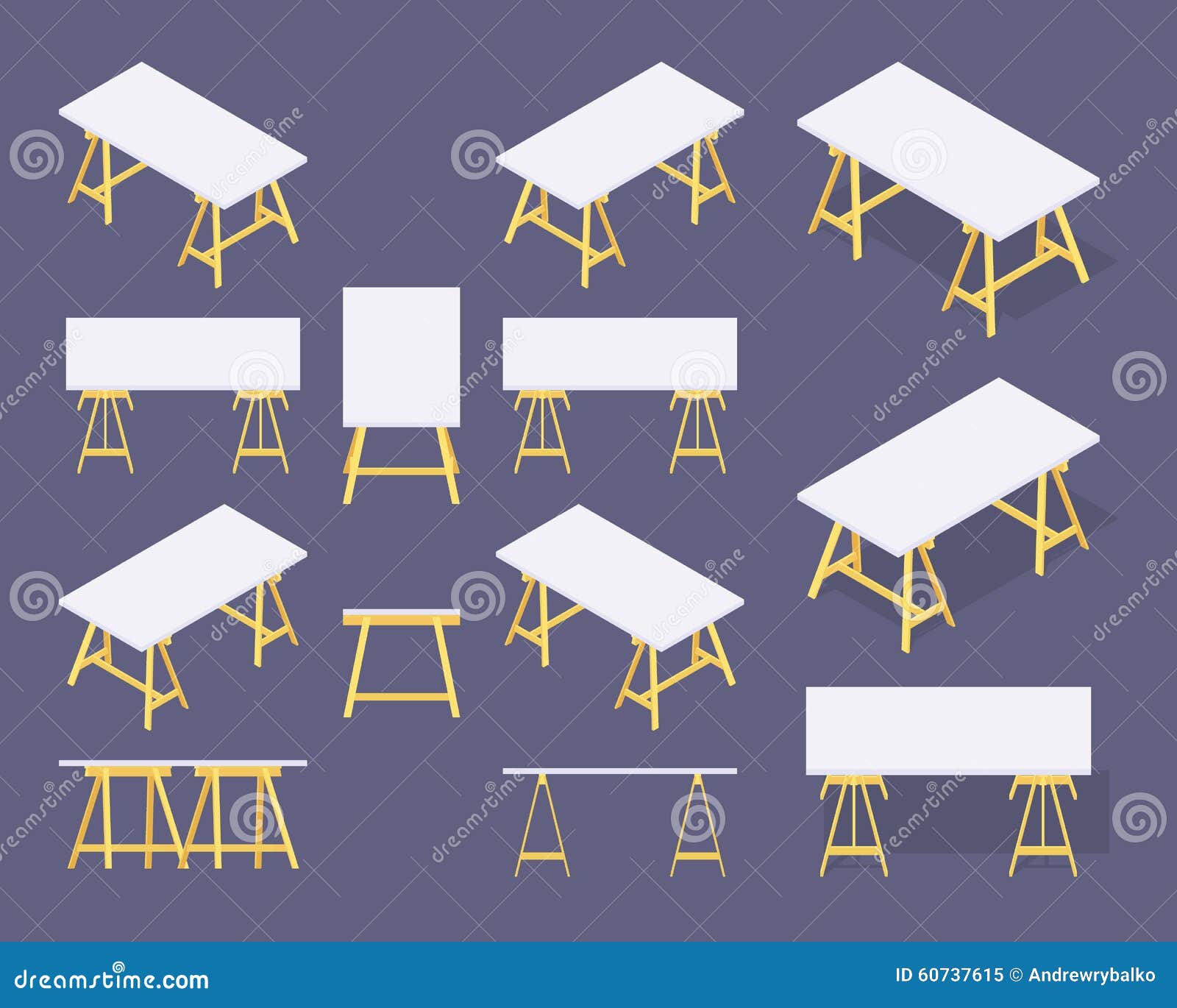 Isometriska arbetstabeller vektor illustrationer. Illustration av ...