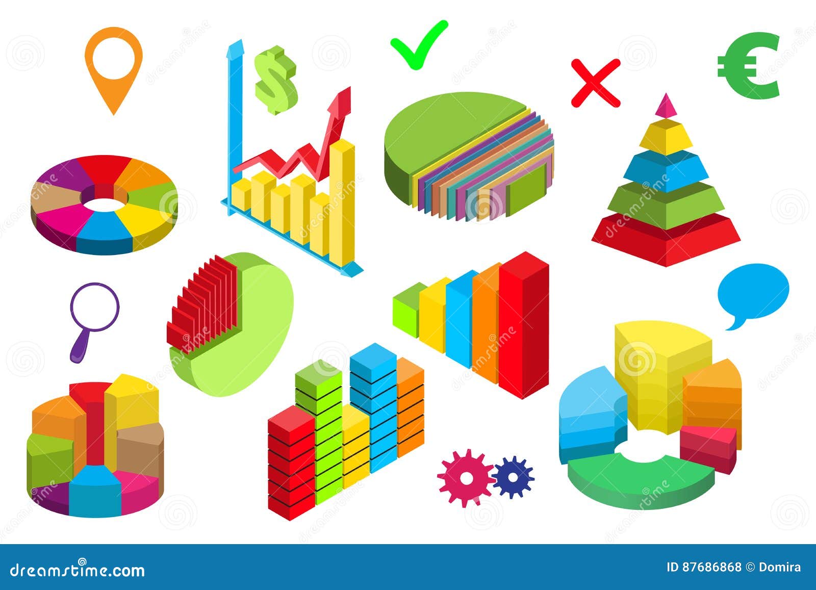 Isometriska Diagram, Grafer, Symboler, Pyramid, Cirkeldiagram Vektor ...