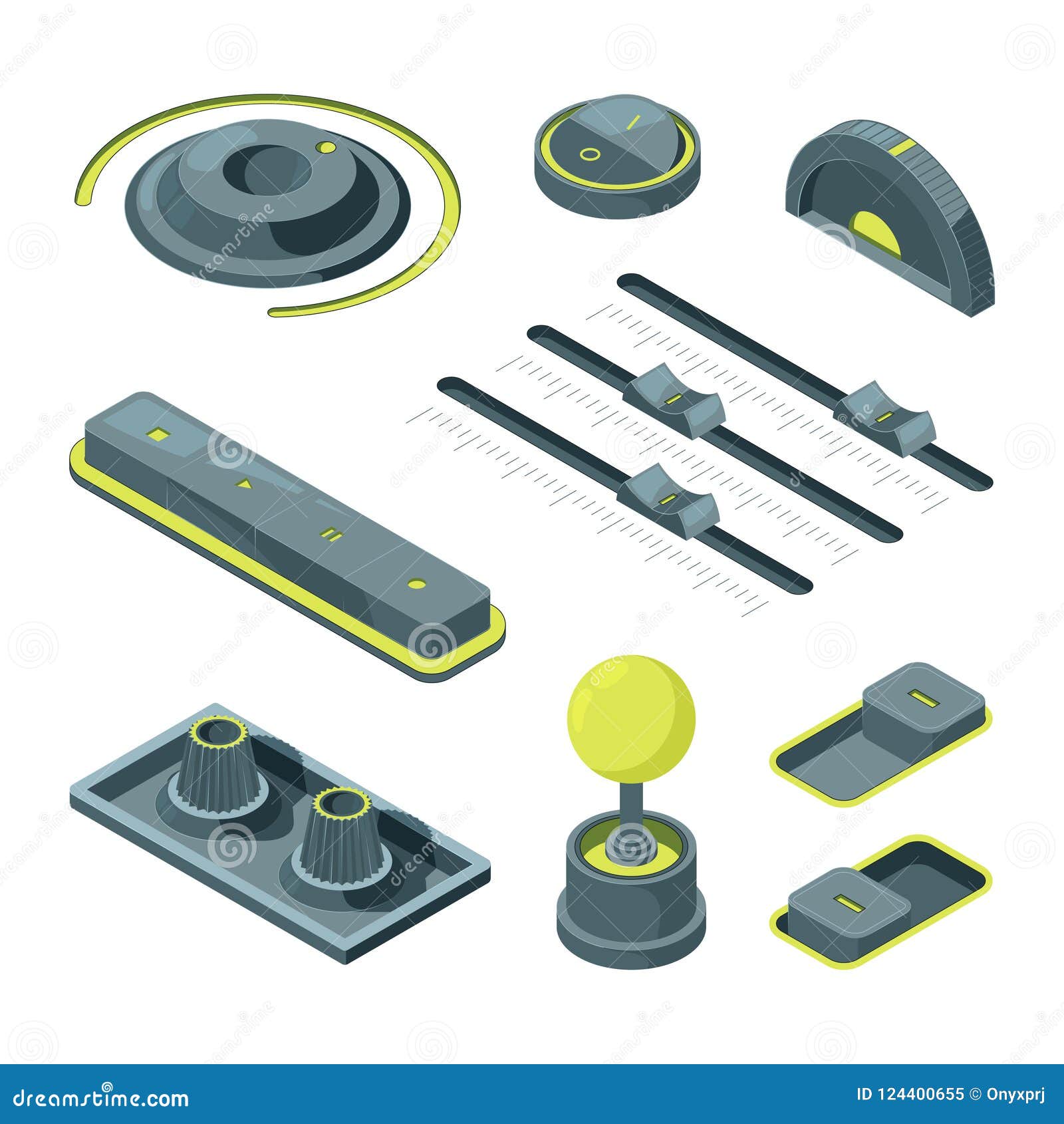 Isometriska Knappar Realistiska Bilder 3D Av Olika UI-knappar Vektor ...