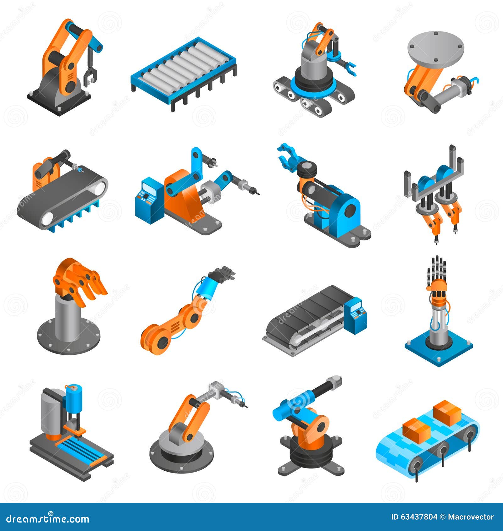 Isometriska Symboler För Industial Robot Vektor Illustrationer ...