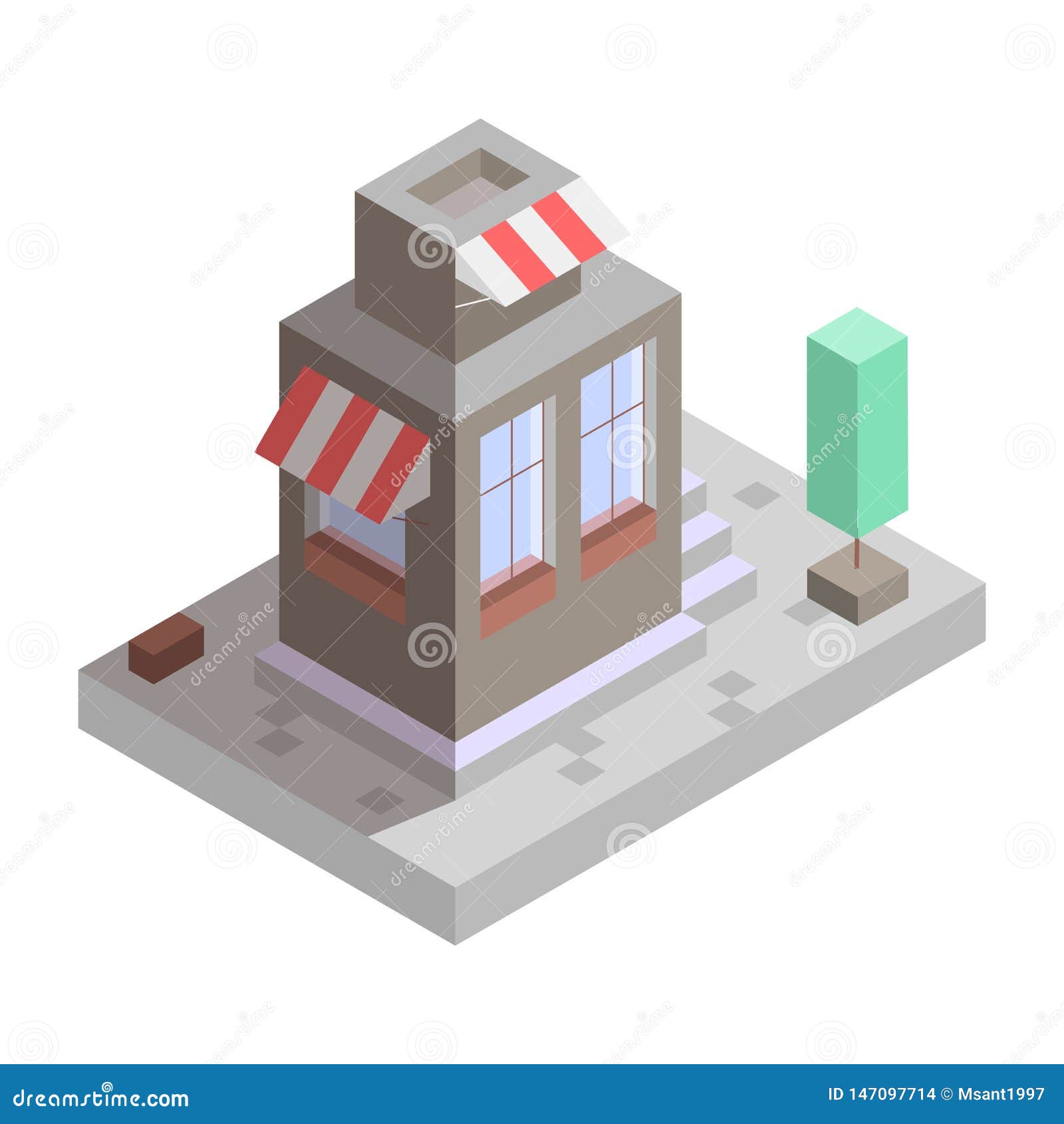 Isometry 3d Building on a Street. Isometric Shop or Store in Flat Style ...