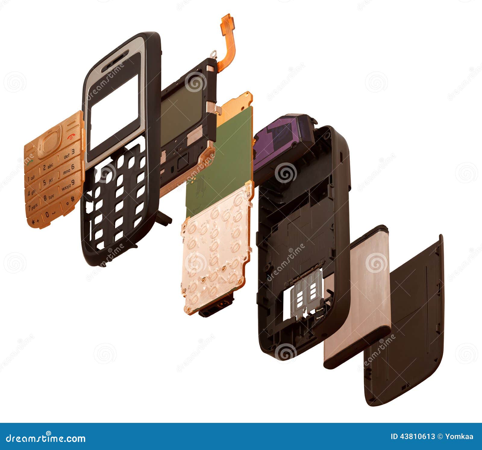 Isometry. the Disassembled Mobile Phone Isolated on a White Back Stock ...