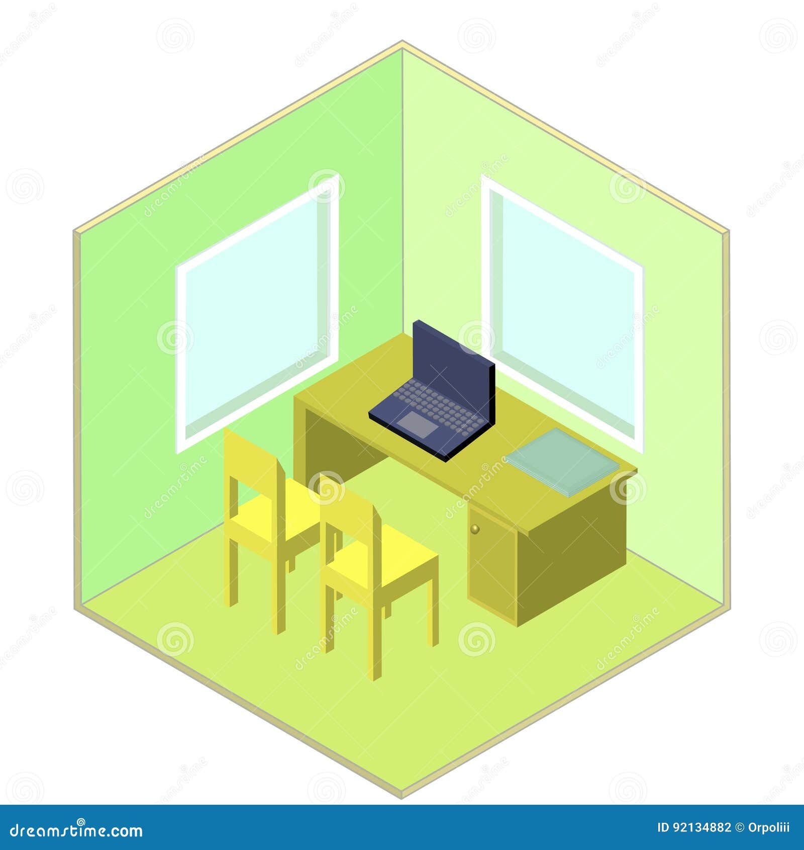 Isometry Table Working Chair Laptop. Vector Illustration Stock Vector ...