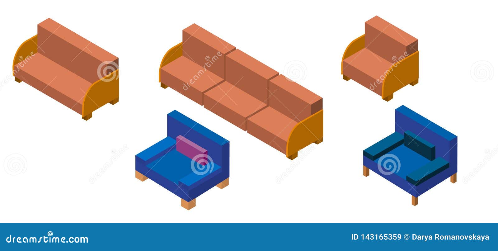 Isometry Upholstered Chairs and Sofas. Cushioned Furniture Stock Vector ...