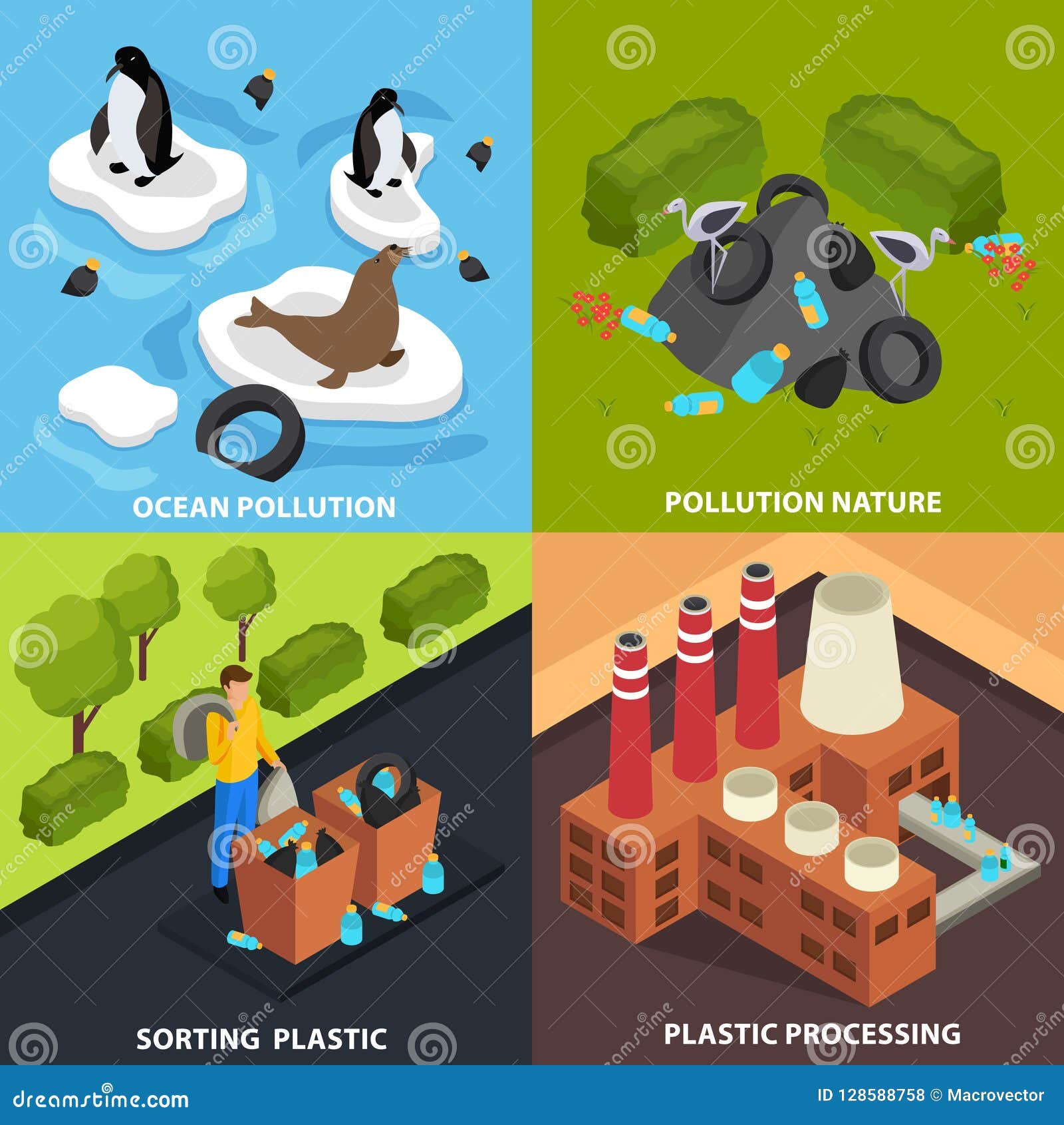 Isomteric Pollution Design Concept Stock Vector - Illustration of ...