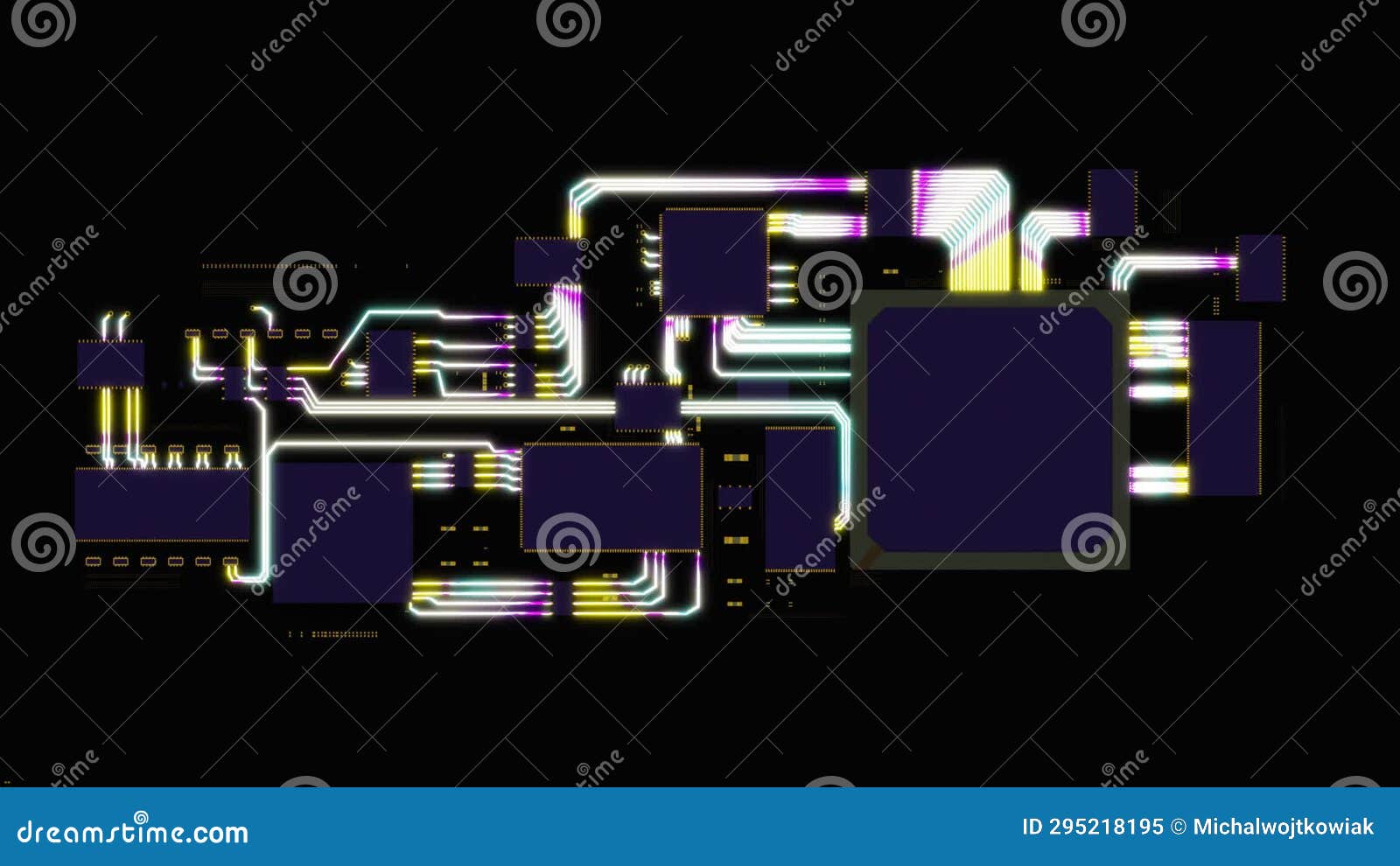 View of the Chip and Data Flow Animation in Pastel Colors, 3d Rendering ...
