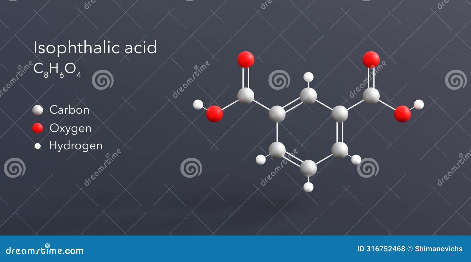 Isophthalic Acid Molecule, Molecular Structures, PIA 3d Model ...