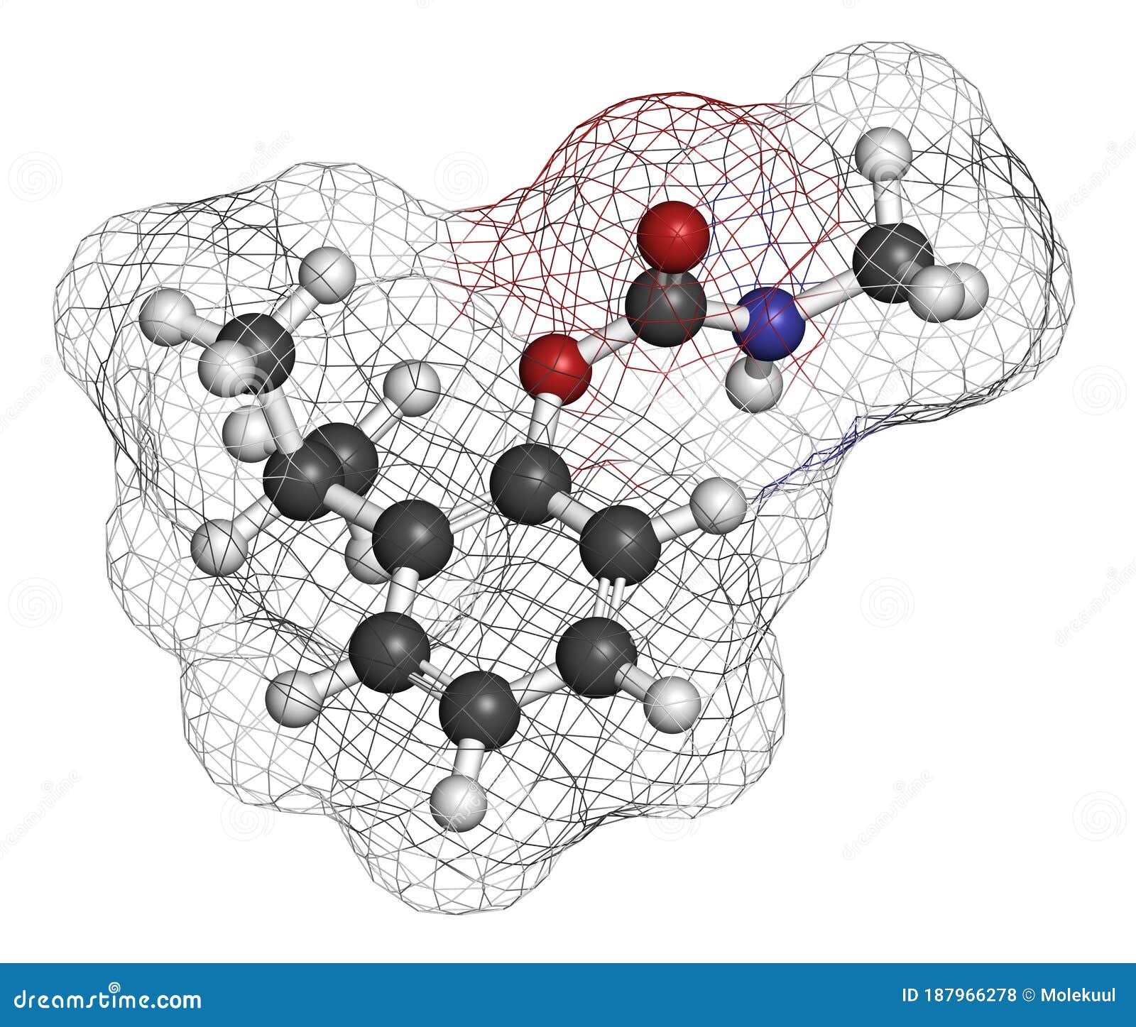 Isoprocarb Insecticide Molecule. 3D Rendering. Atoms are Represented As ...