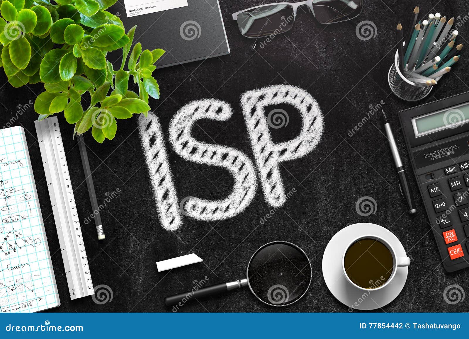ISP on Black Chalkboard. 3D Rendering. Stock Photo - Image of computer ...