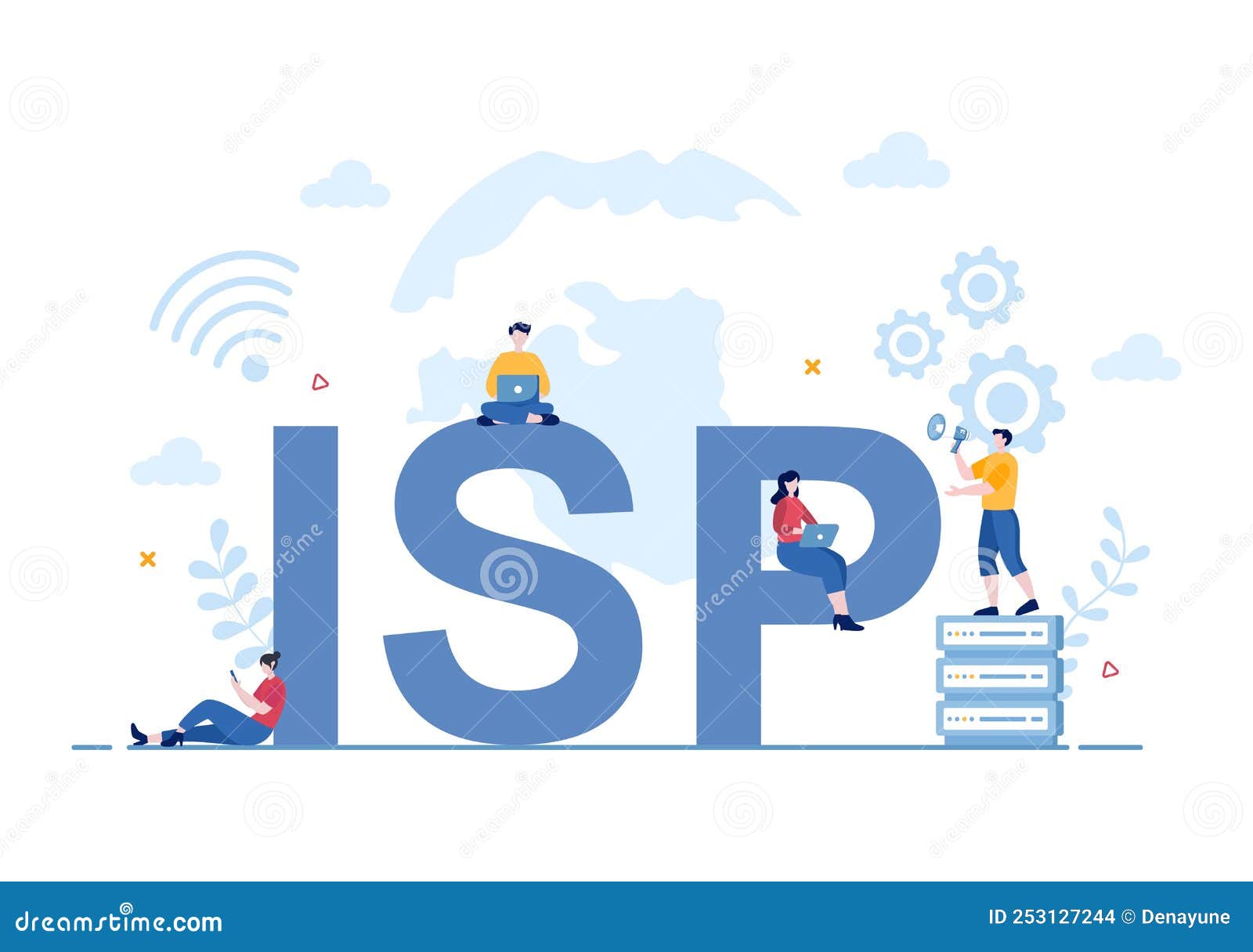 ISP or Internet Service Provider Illustration with Keywords and Icons ...