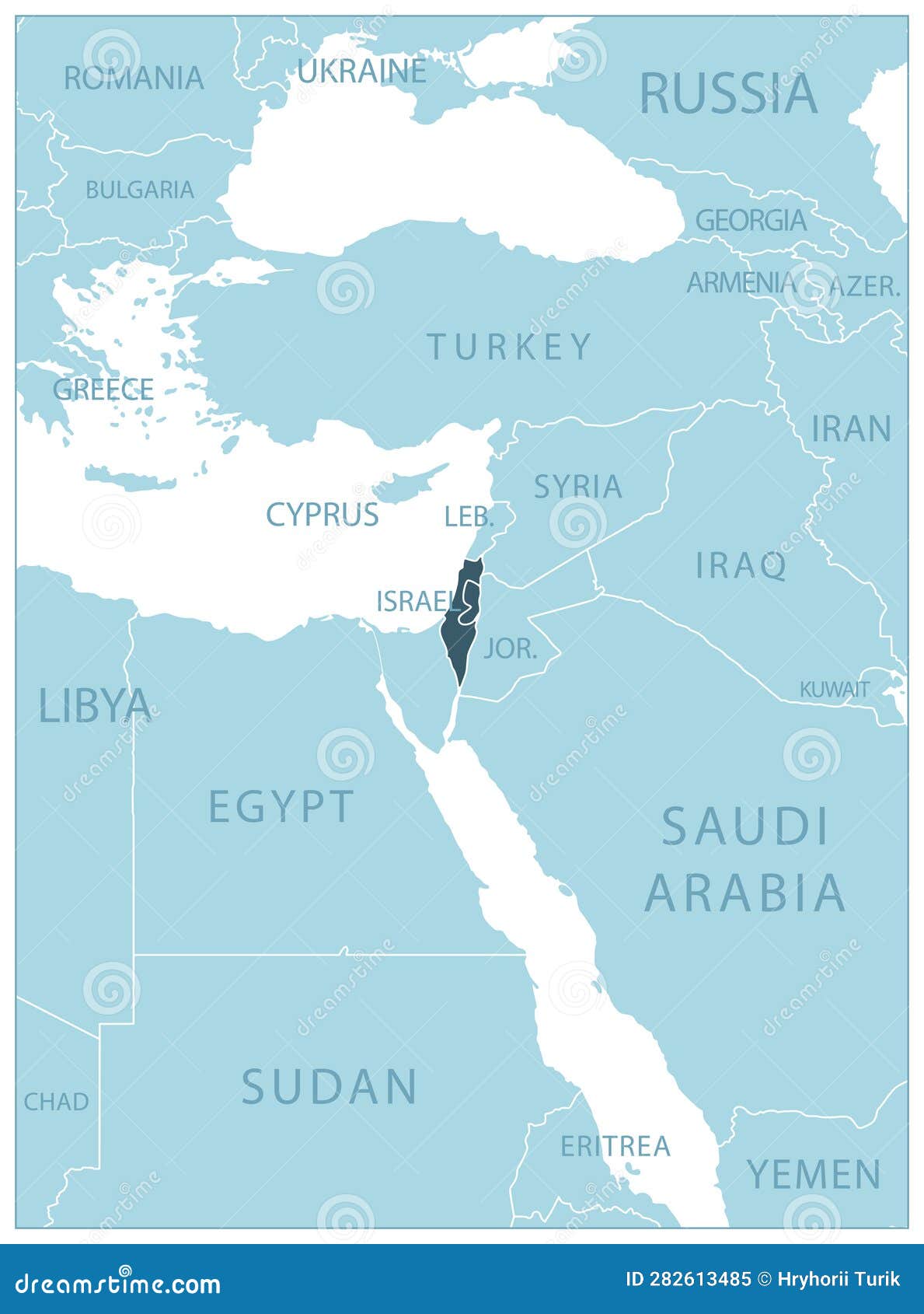 Israel Blue Marked In Political Map Of South Asia And Middle East ...