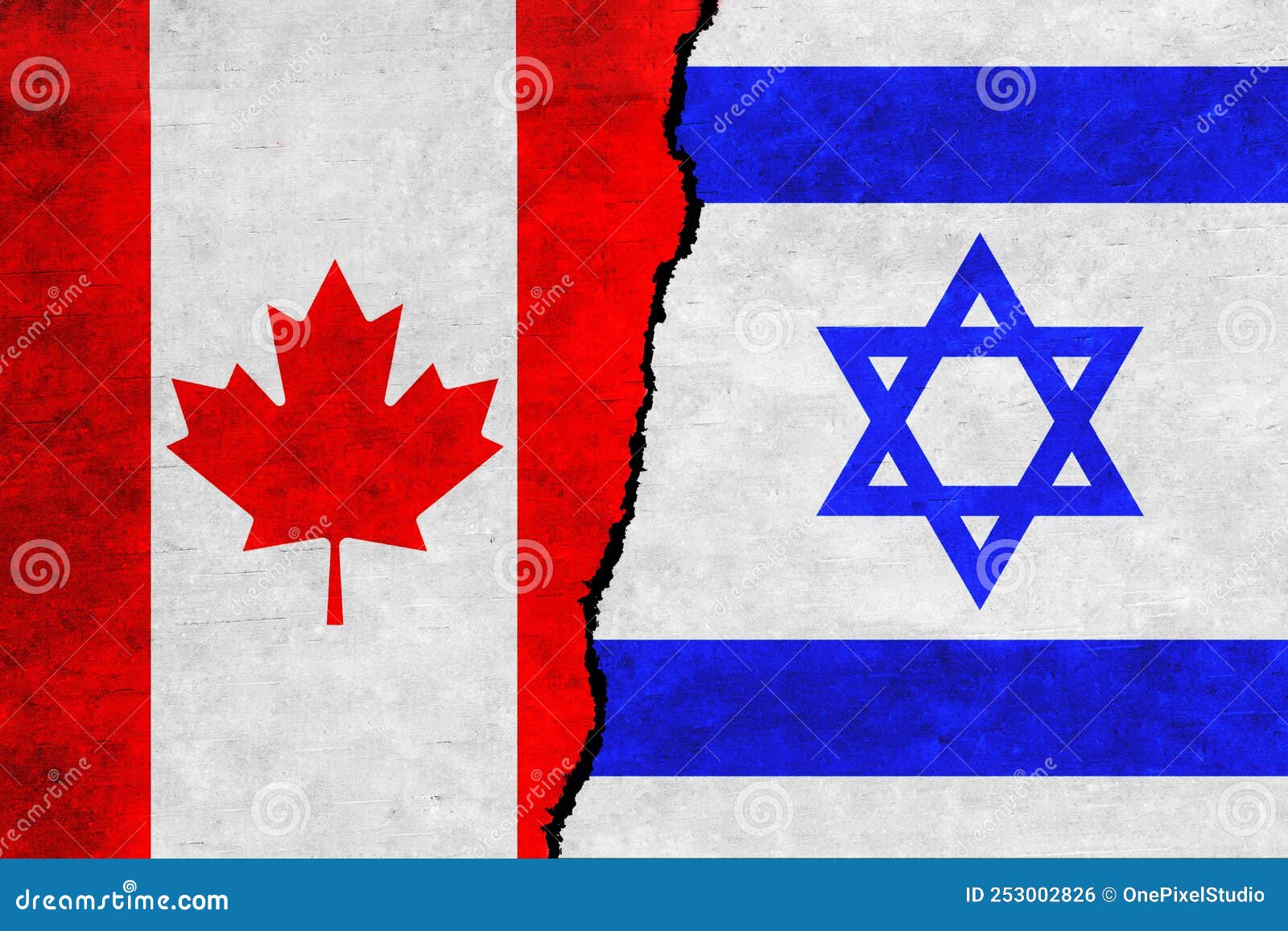 Israel and Canada Painted Flags on a Wall with a Crack. Israel and ...