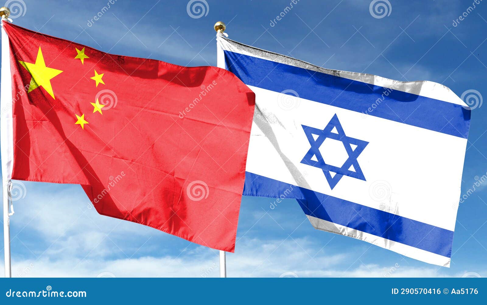 Israel and China Flags on Cloudy Sky Stock Photo - Image of diplomacy ...