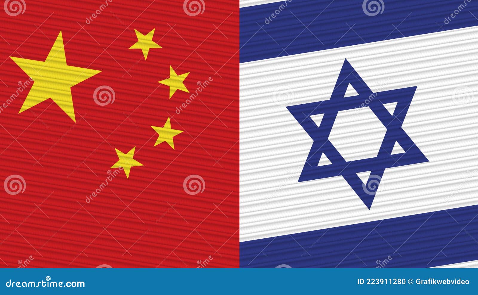 Israel and China Flags Together Fabric Texture Stock Illustration ...