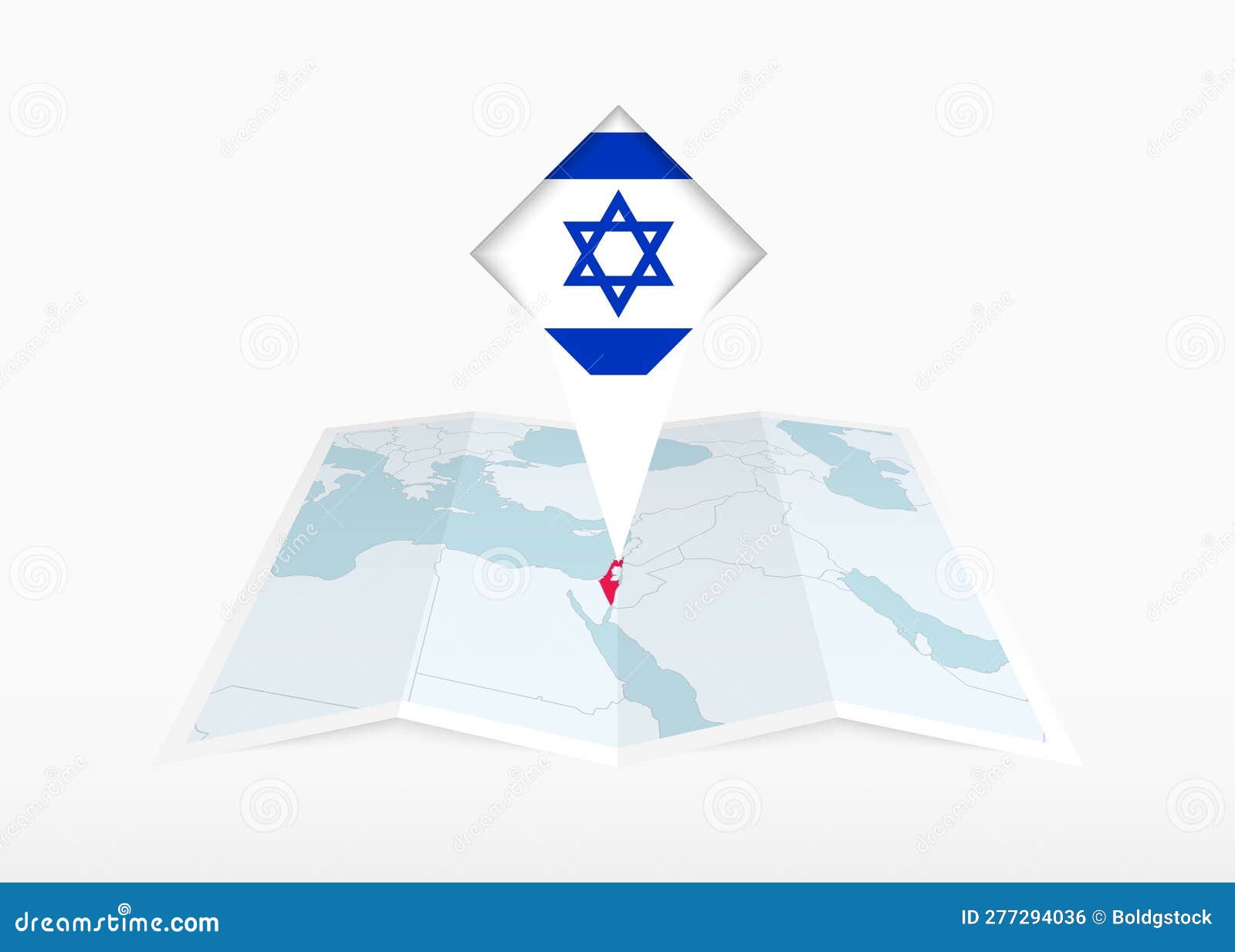 Israel is Depicted on a Folded Paper Map and Pinned Location Marker ...
