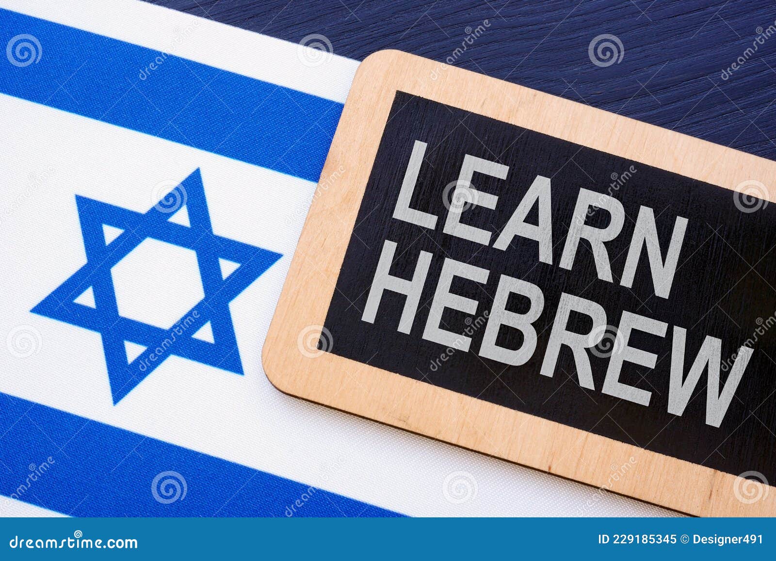 Israel Flag and Written Words Learn Hebrew. Stock Image - Image of ...