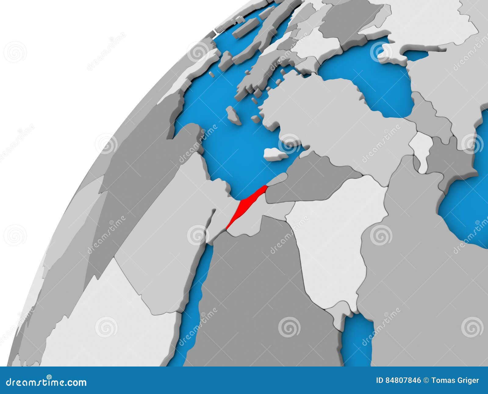 Israel on globe in red stock illustration. Illustration of render ...