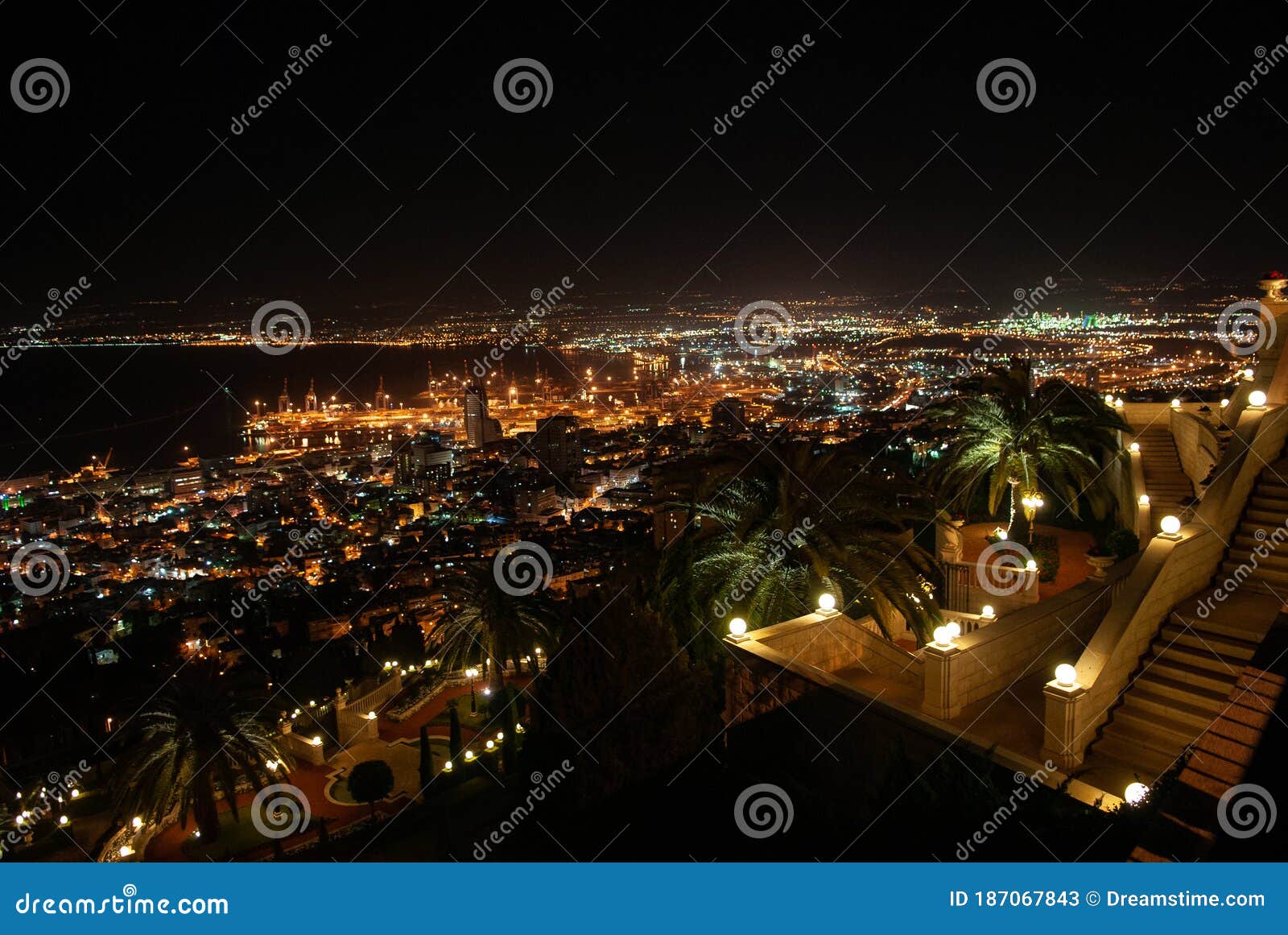 Israel, Haifa nigth view stock image. Image of city - 187067843