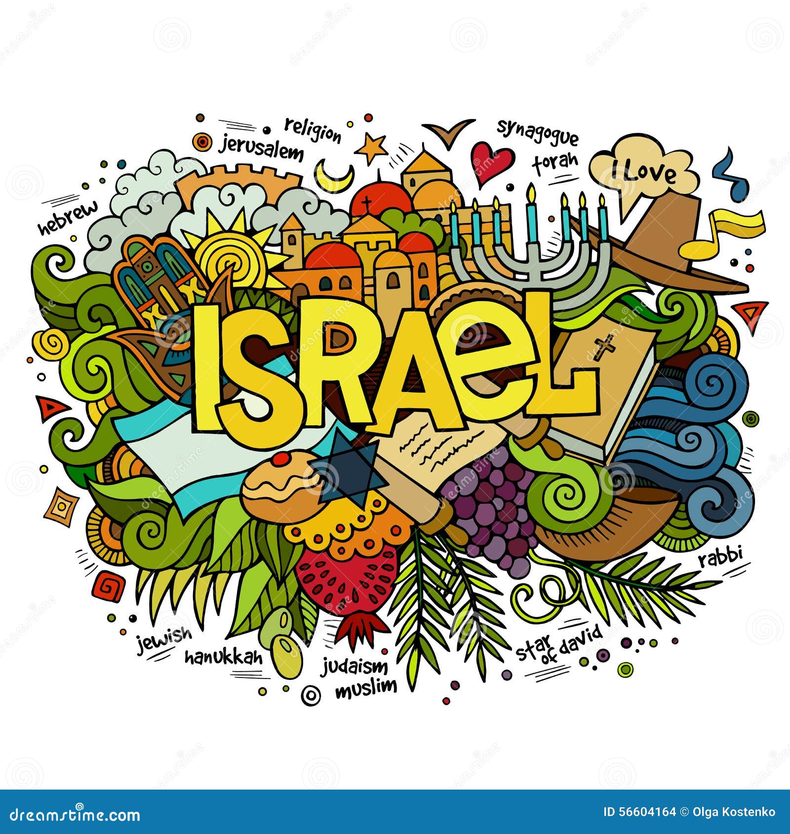 Israel Hand Lettering and Doodles Elements Stock Vector - Illustration ...