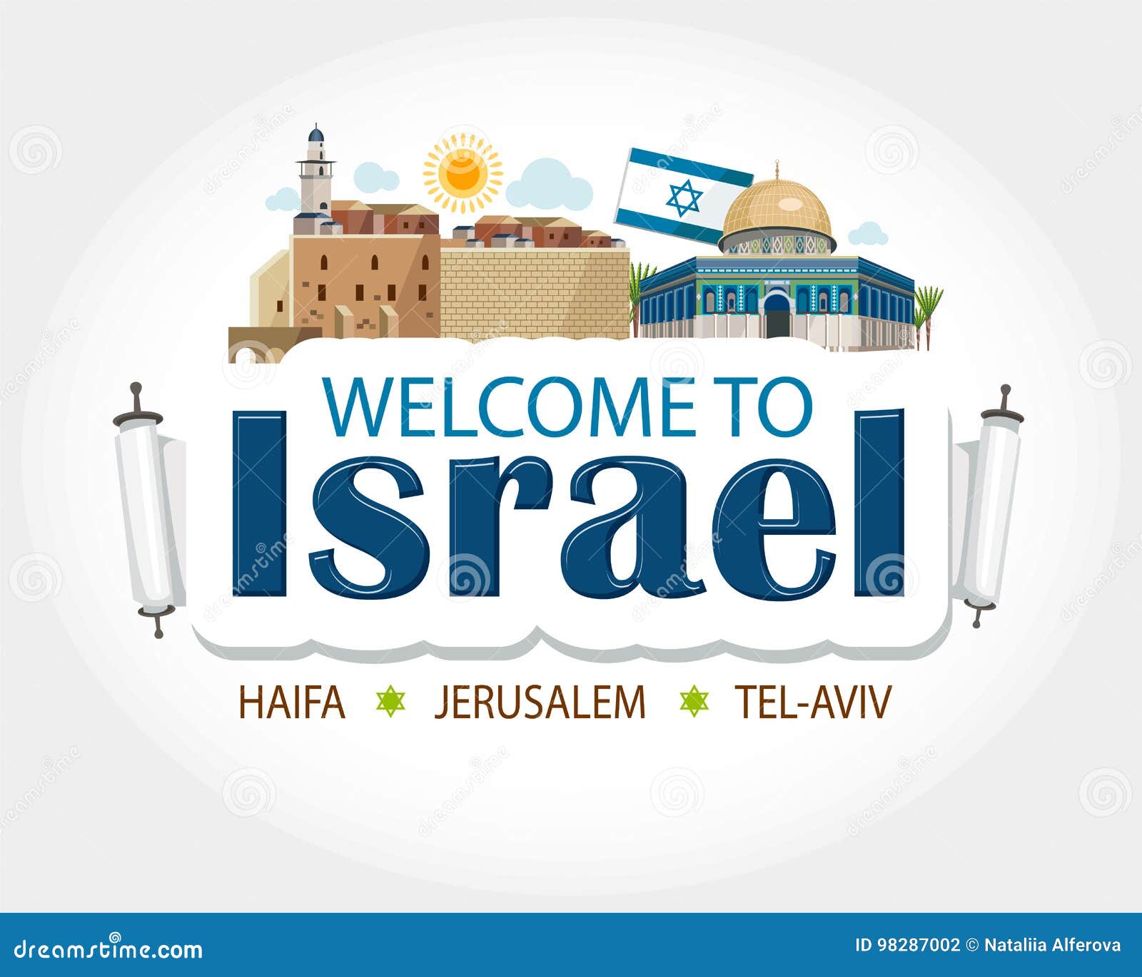 Israel header text sticker stock vector. Illustration of building ...