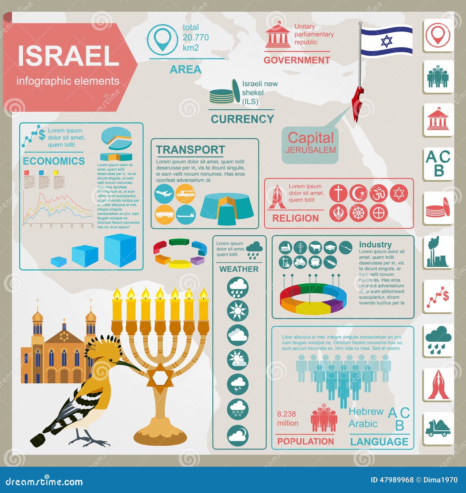 Israel Infographics, Statistical Data, Sights Stock Vector ...